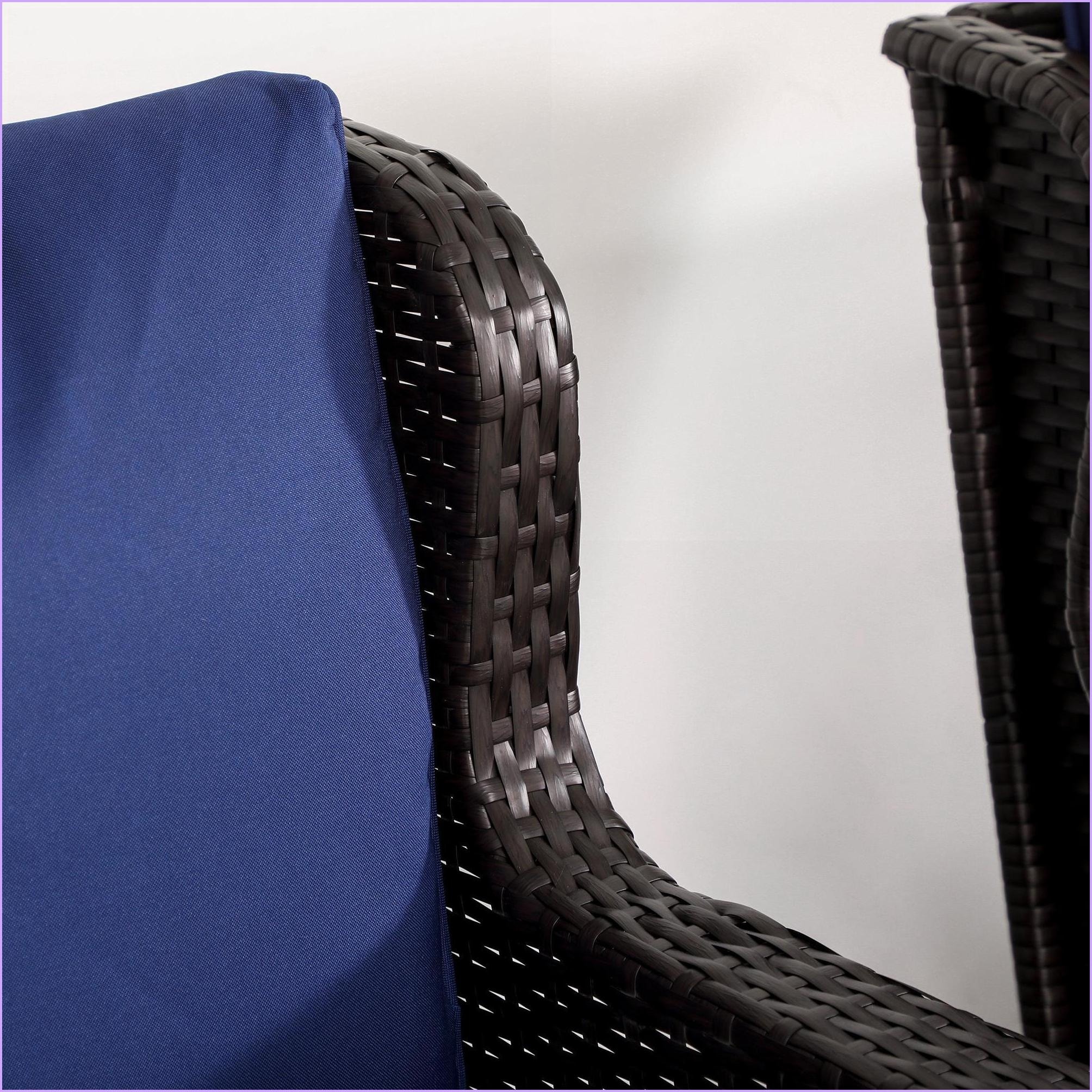 Watnature Outdoor Rocking Chair Navy Blue Wicker with Thick Cushions ...