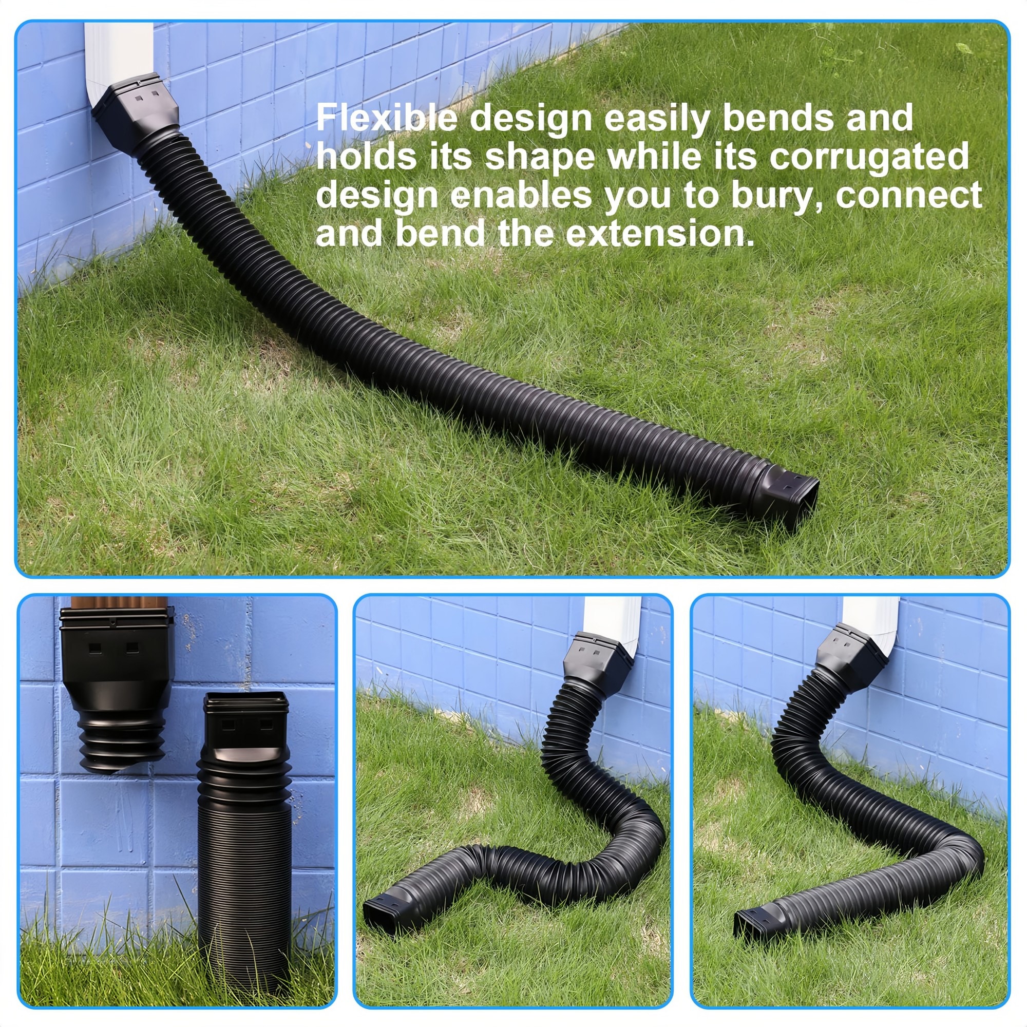 Numhew 68in L 2-Pack Flexible Black Downspout Extensions Adjustable ...