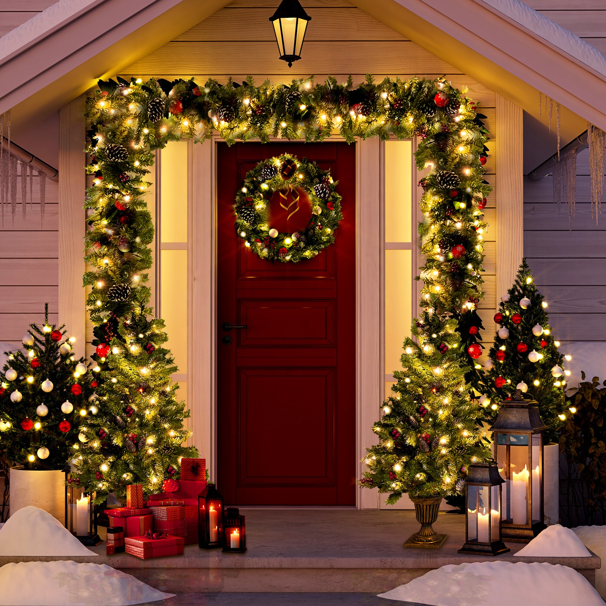Tatayosi Pre-lit Xmas Tree Artificial Christmas 4-Piece Set Garland ...