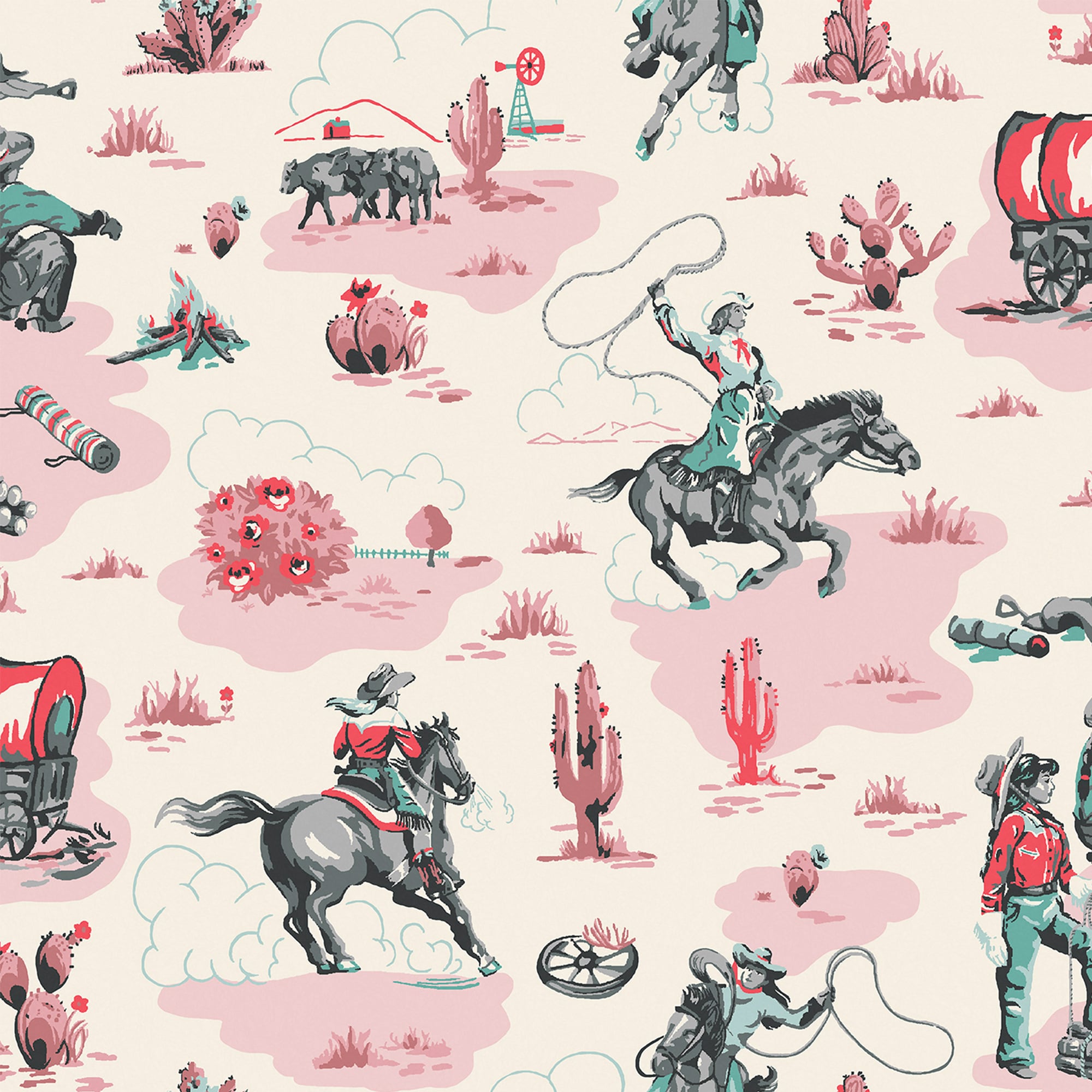 Cath Kidston 56-sq ft Pink Non-woven Animals Unpasted Wallpaper in the ...