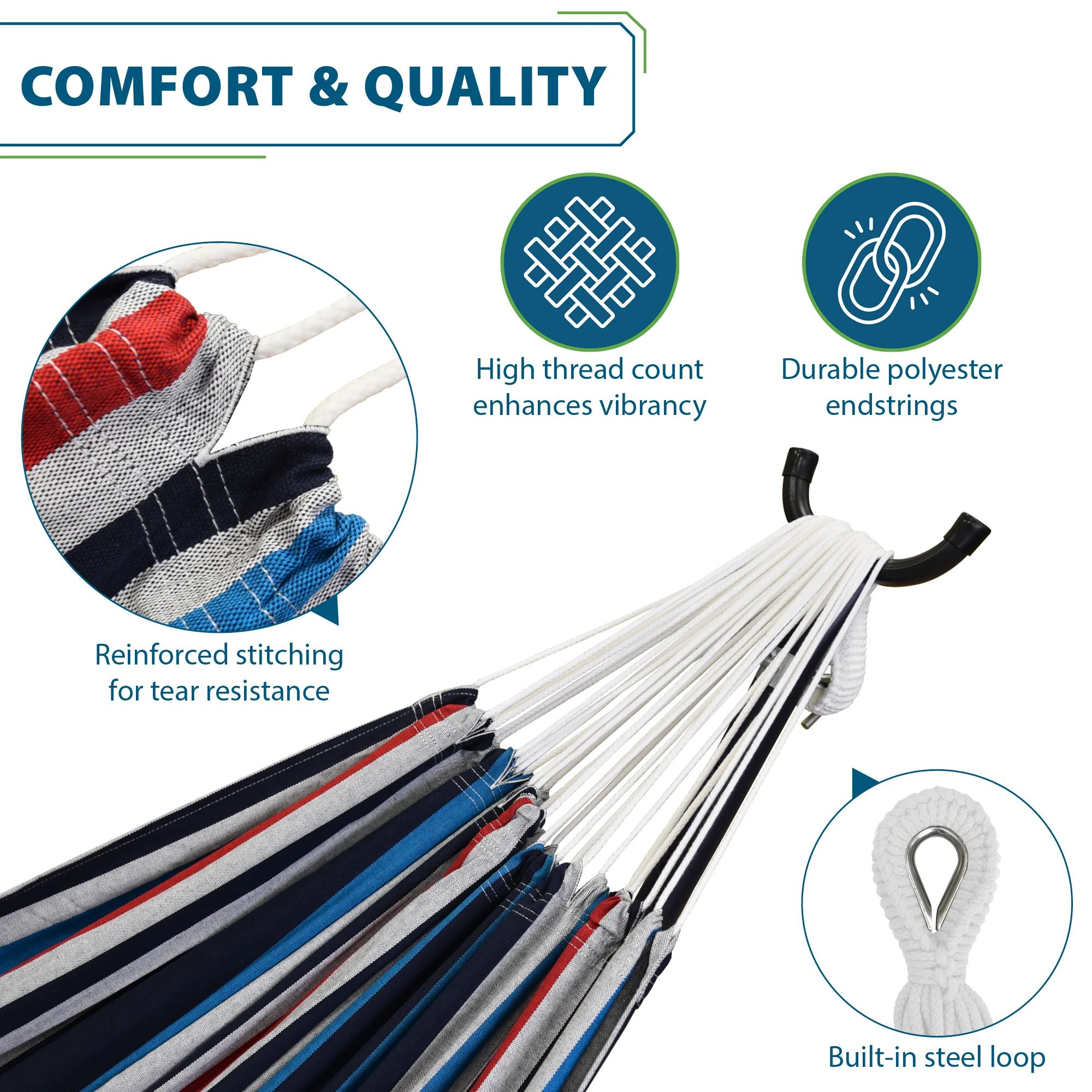 Vivere Double Cotton Hammock Comfortable Daybed with Steel Stand 9 Feet ...