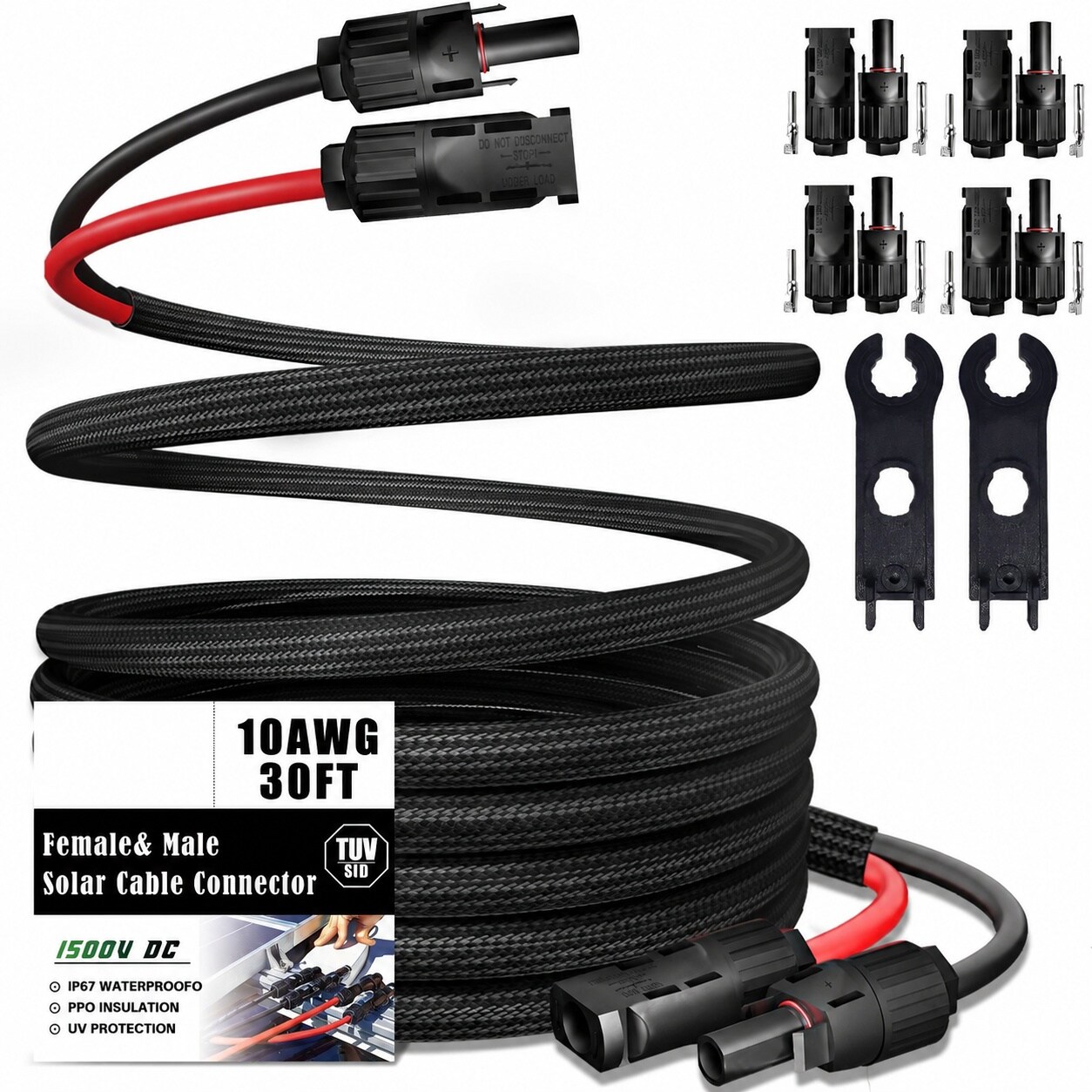 Oyezvary Twin Wire 30 Feet Solar Extension Cable 10AWG with IP67 Female ...
