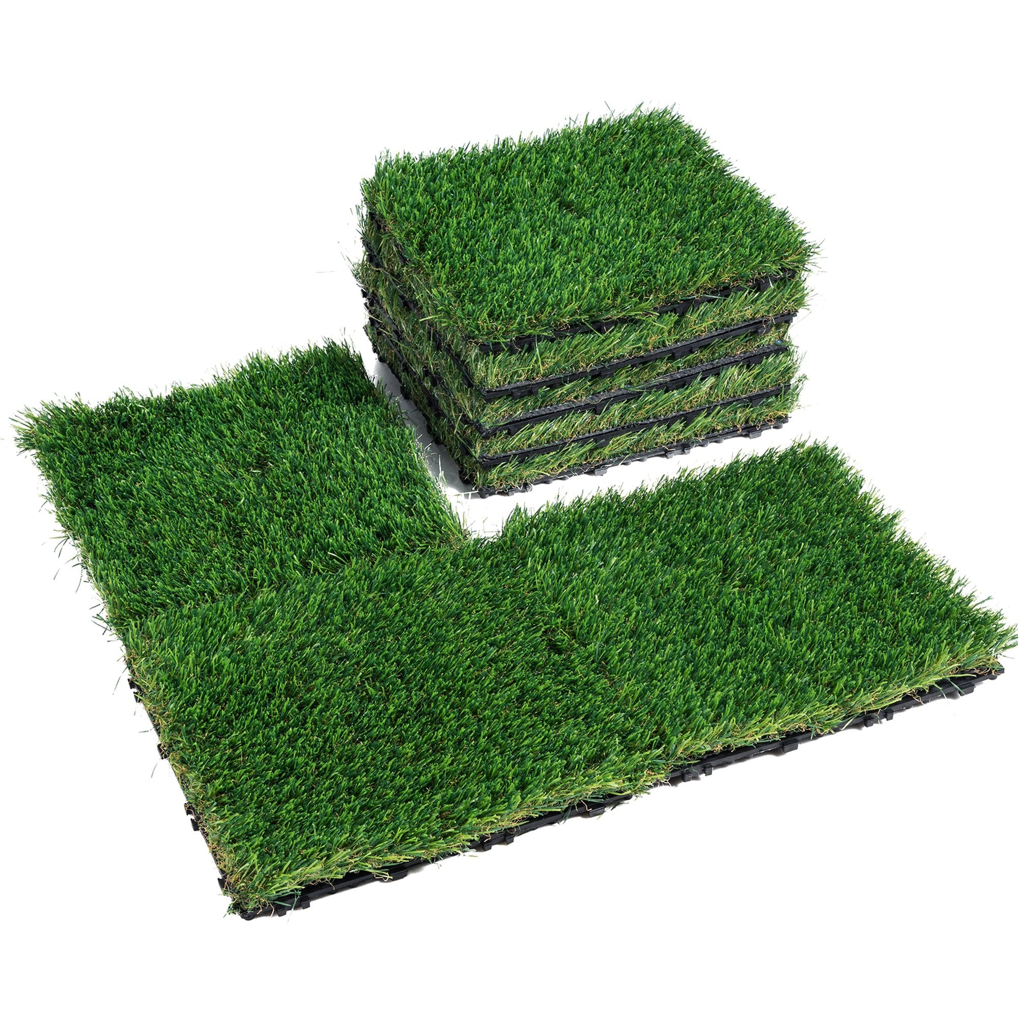 Wudkey Green 18 Pack Interlocking Artificial Grass Tiles Self-Draining ...
