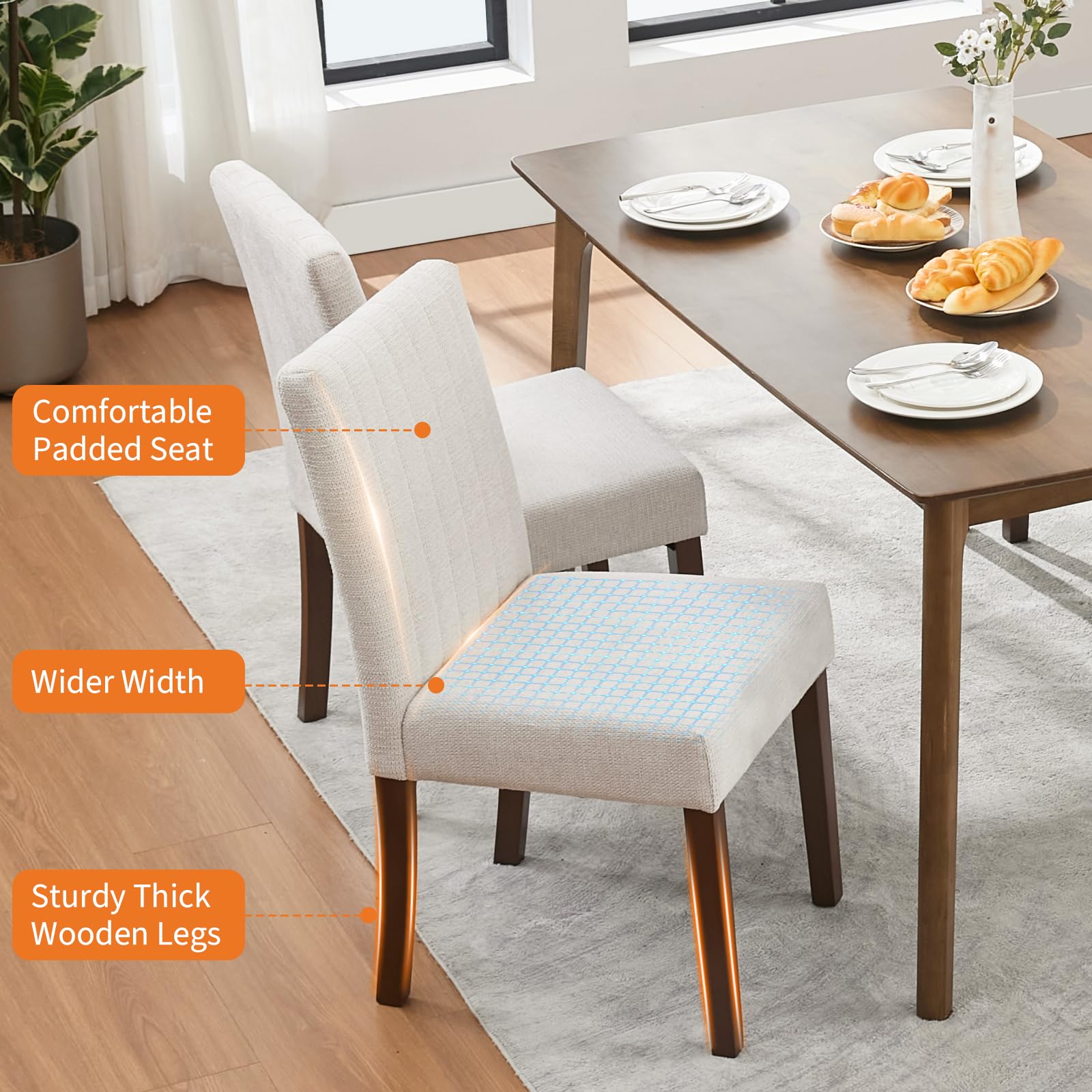 GarveeLife Set of 2 Upholstered Dining Chairs Modern Fabric Kitchen ...