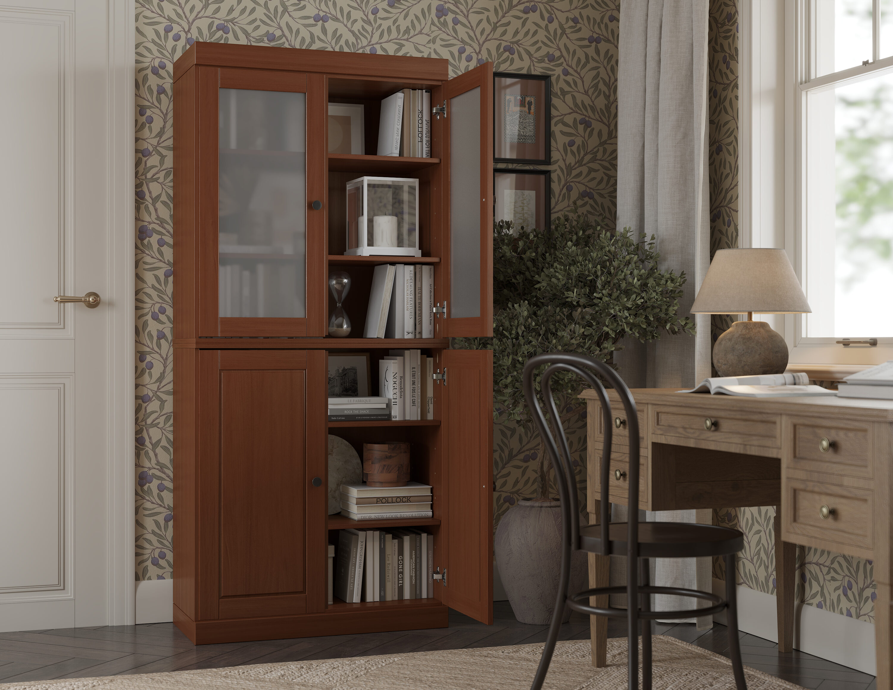 Palace Imports Solid Wood Tall Modular Frosted Glass Raised Panel ...