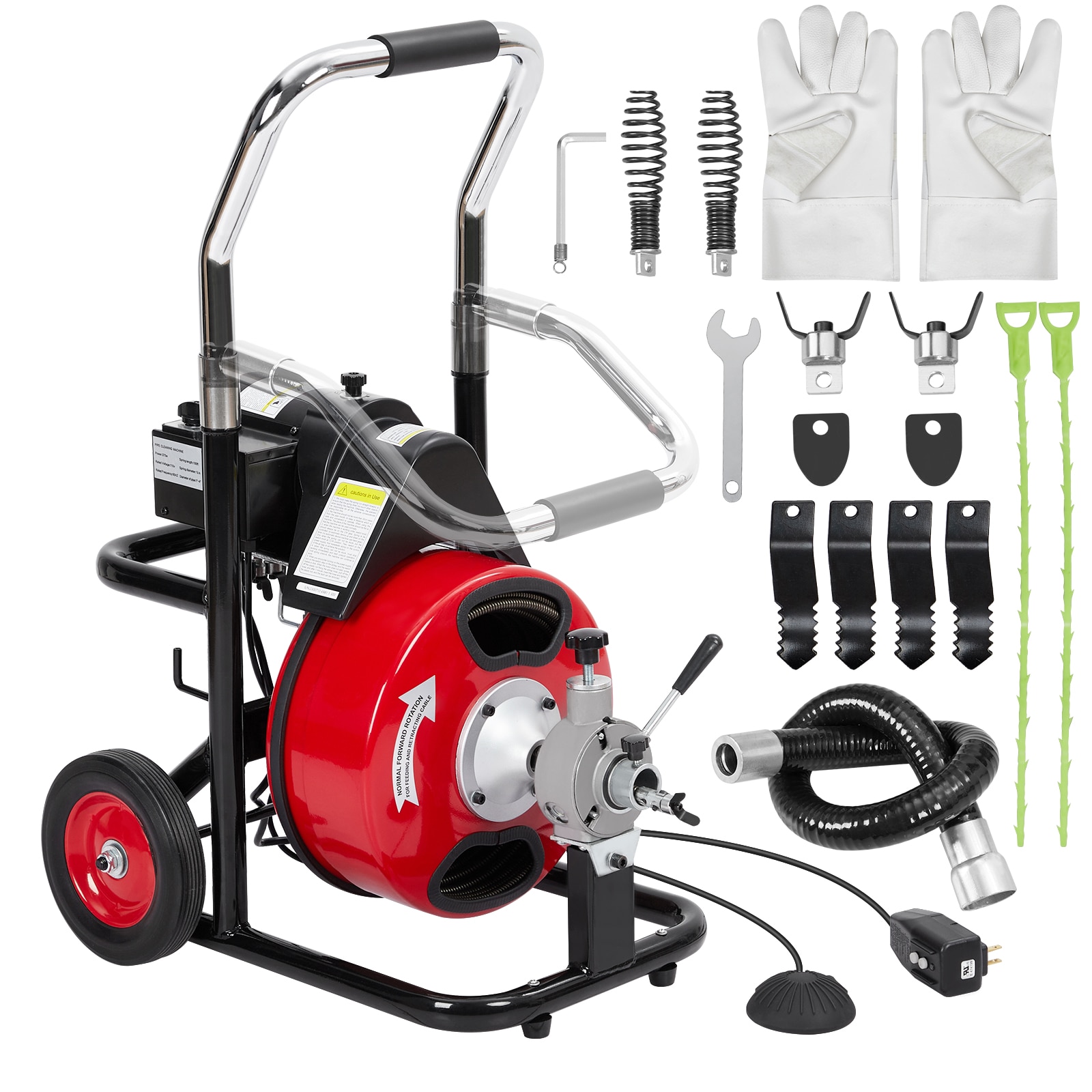 Garvee Drain Cleaner Machine with 4 Cutters Foot Switch and Pair of ...