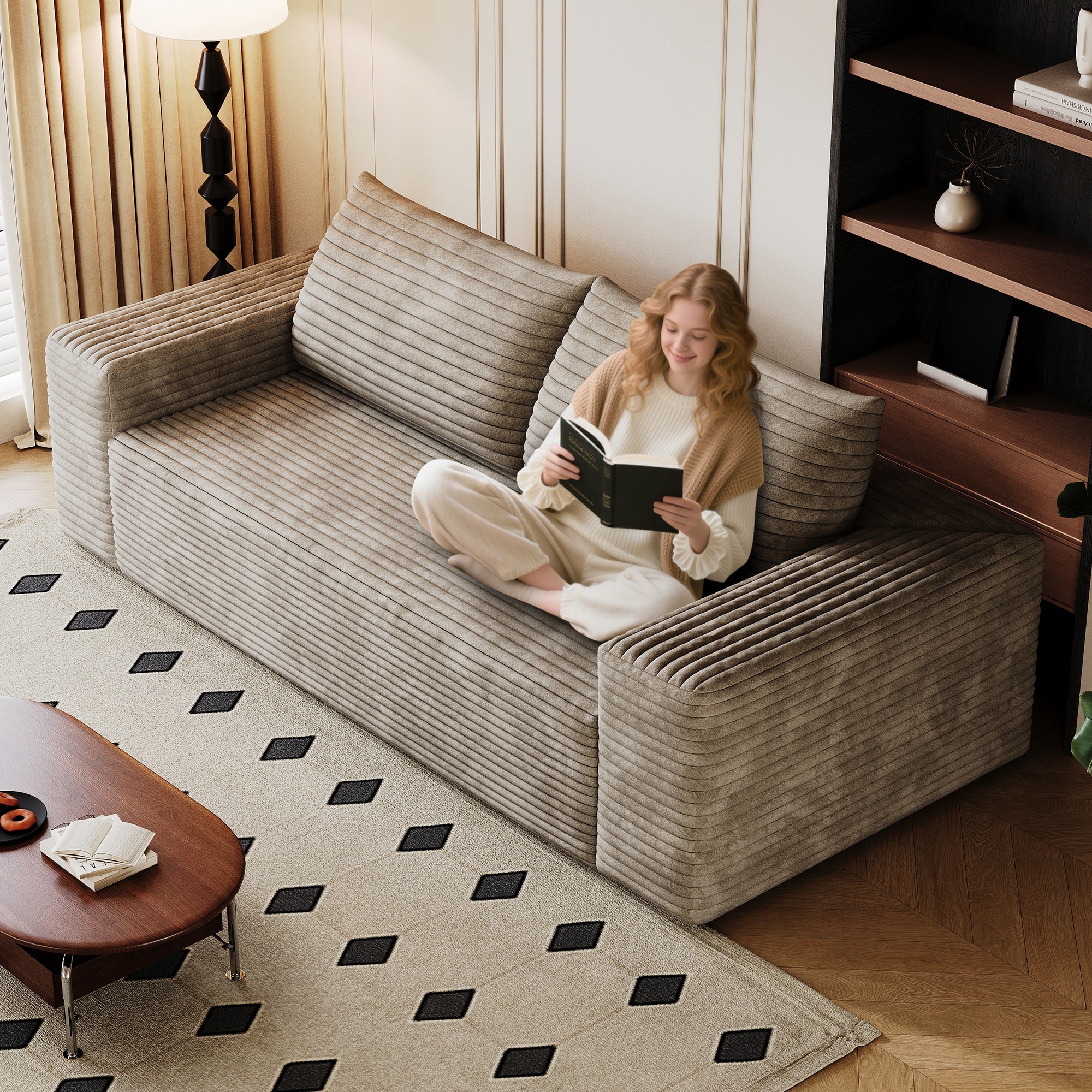 Flynama 71 Inch 3 Seater Camel Corduroy Sofa Deep Seat Comfy Loveseat ...