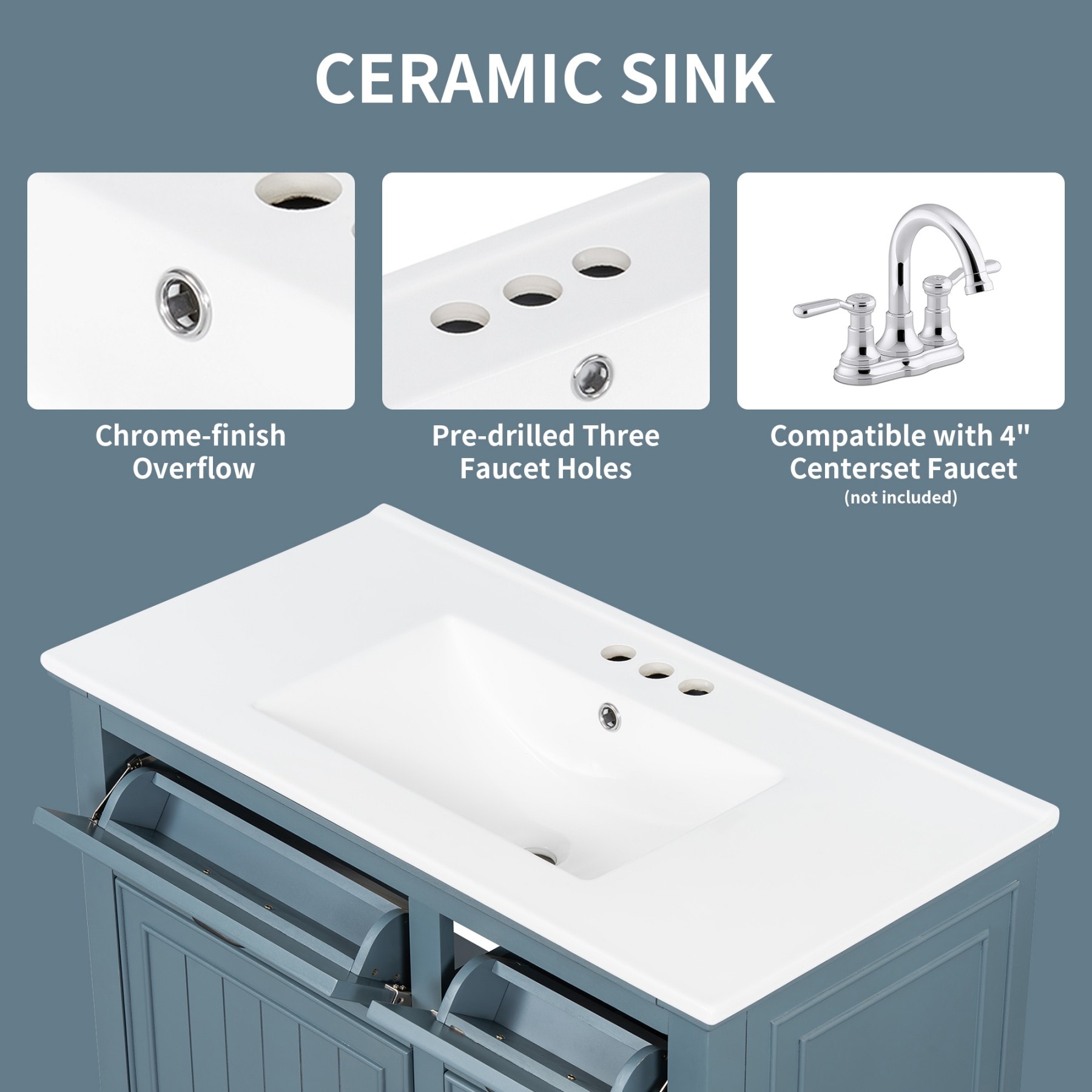 Dexmalle 36-in Blue Freestanding Single Sink Bathroom Vanity With ...