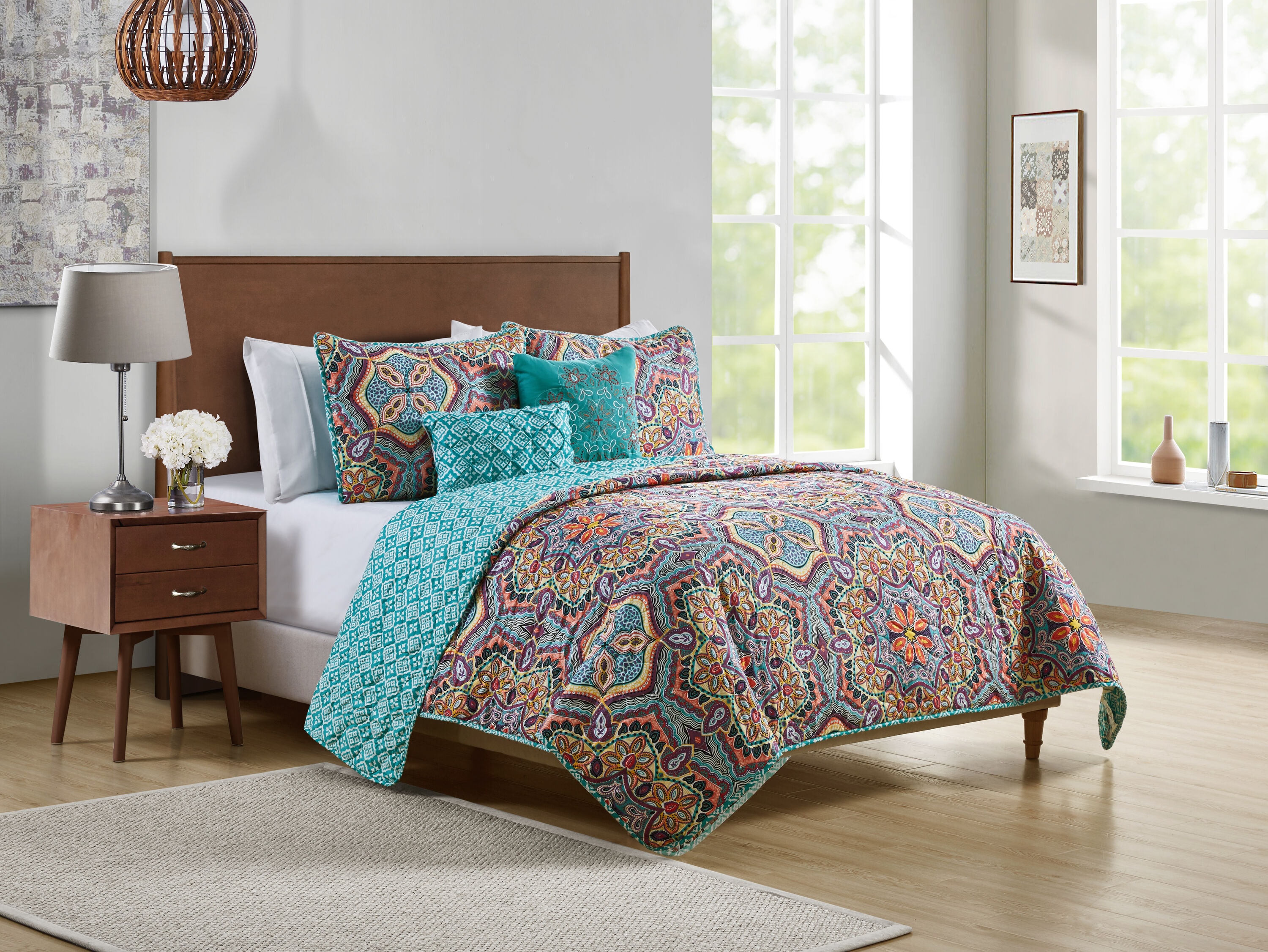 VCNY Home Yara 5 -Piece Aqua Full/Queen Quilt Set in the Bedding Sets ...