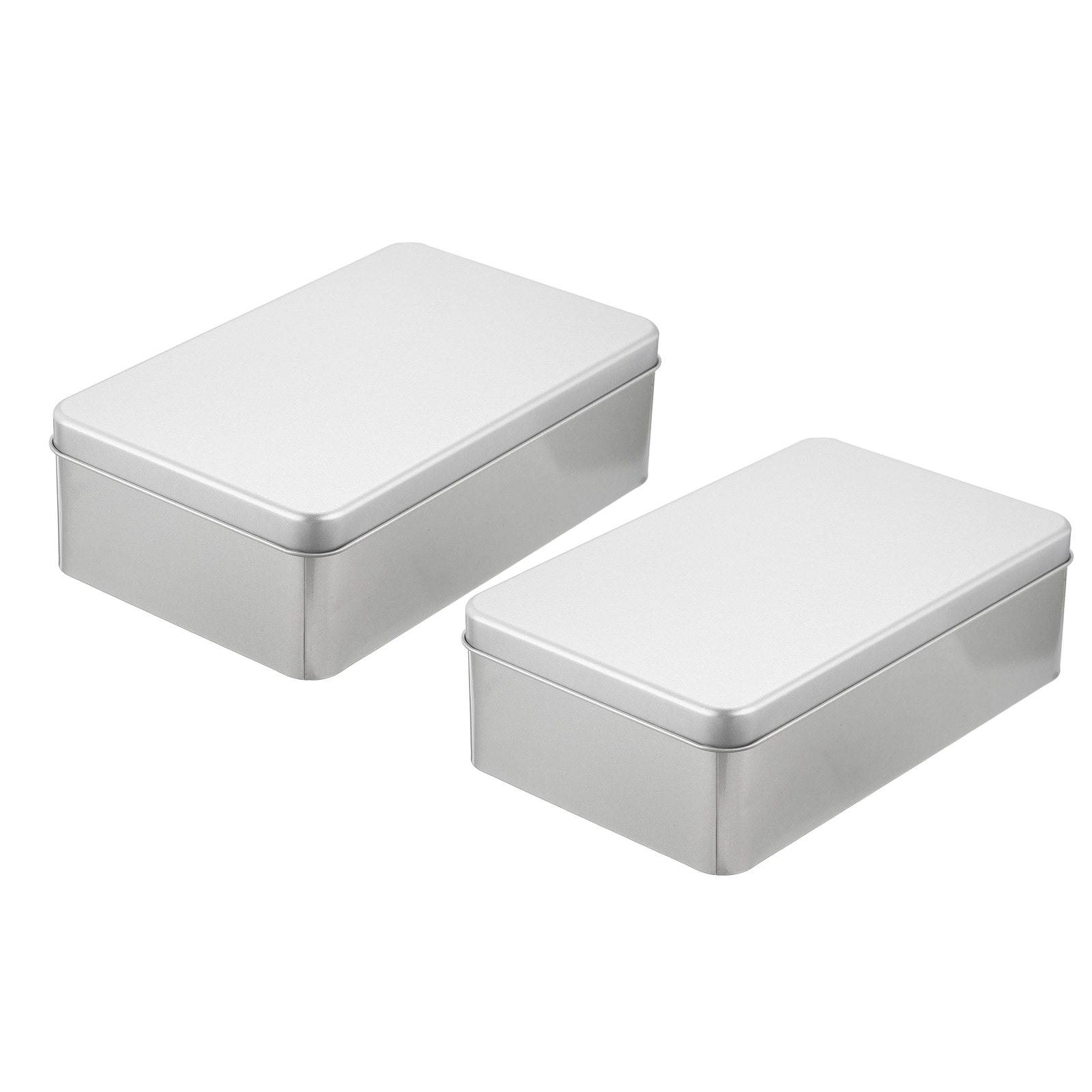 Unique Bargains Metal Tin Box Containers 2Pcs 7.1x4.3x2.2 Inch Silver ...