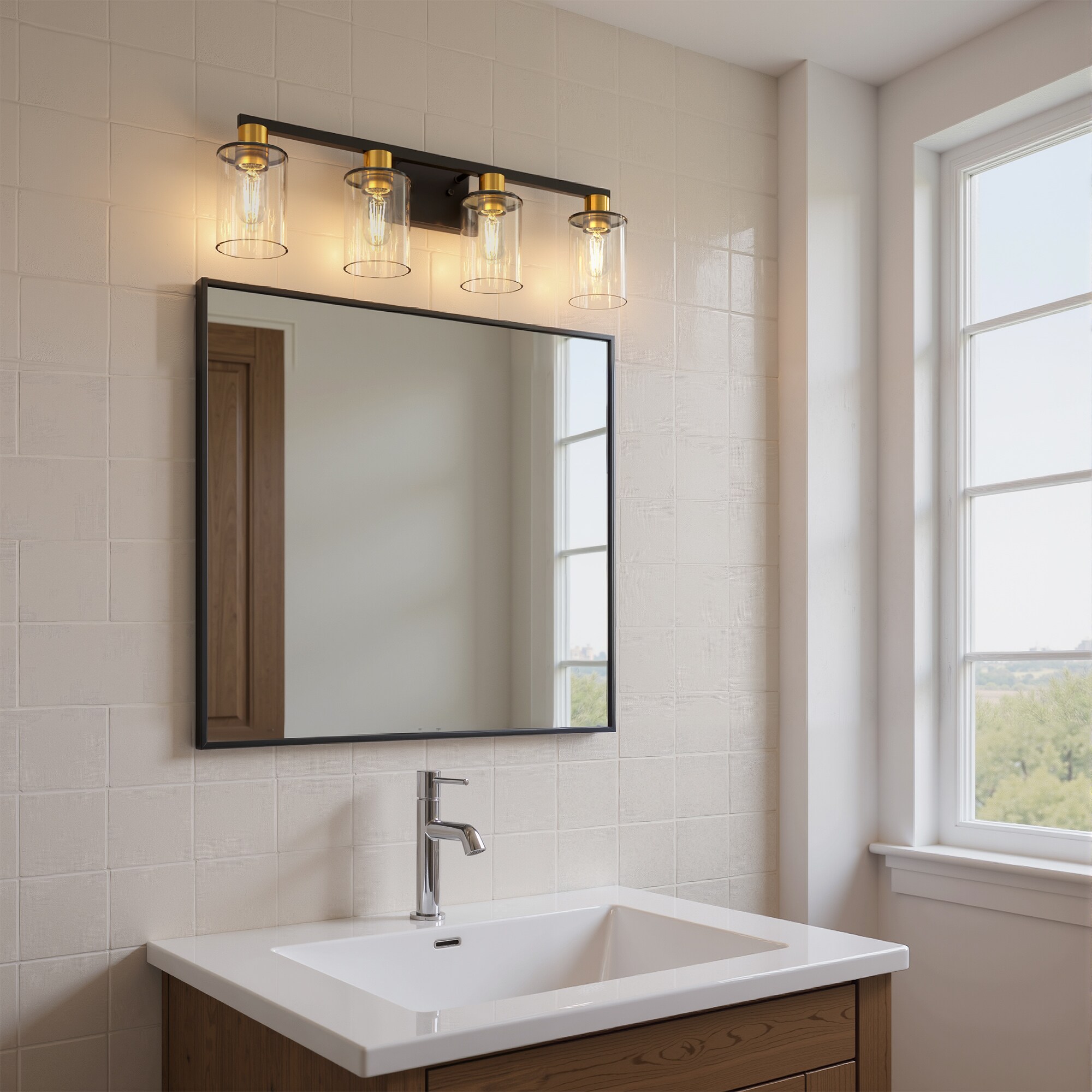 DORESshop 27.2 in 4 Light Bathroom Vanity Light Modern Black and Gold ...