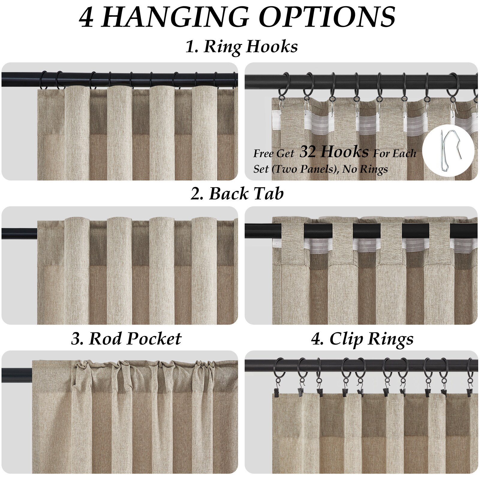 Topfinel 84-in Flaxen Boho Semi-sheer Back Tab Curtain panel pair in ...