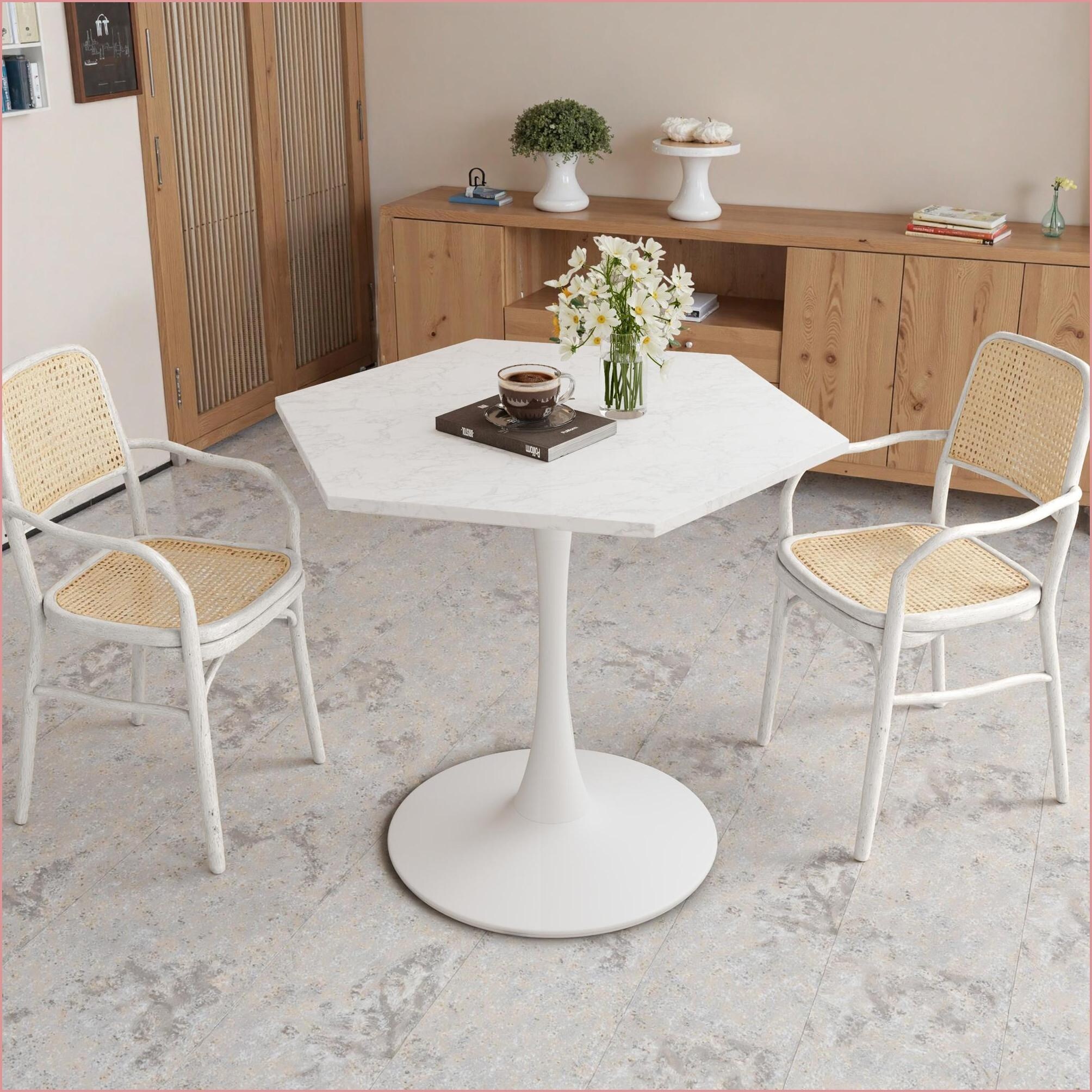 Watnature 31and5 Modern Hexagonal Coffee Table with White Marble Top ...
