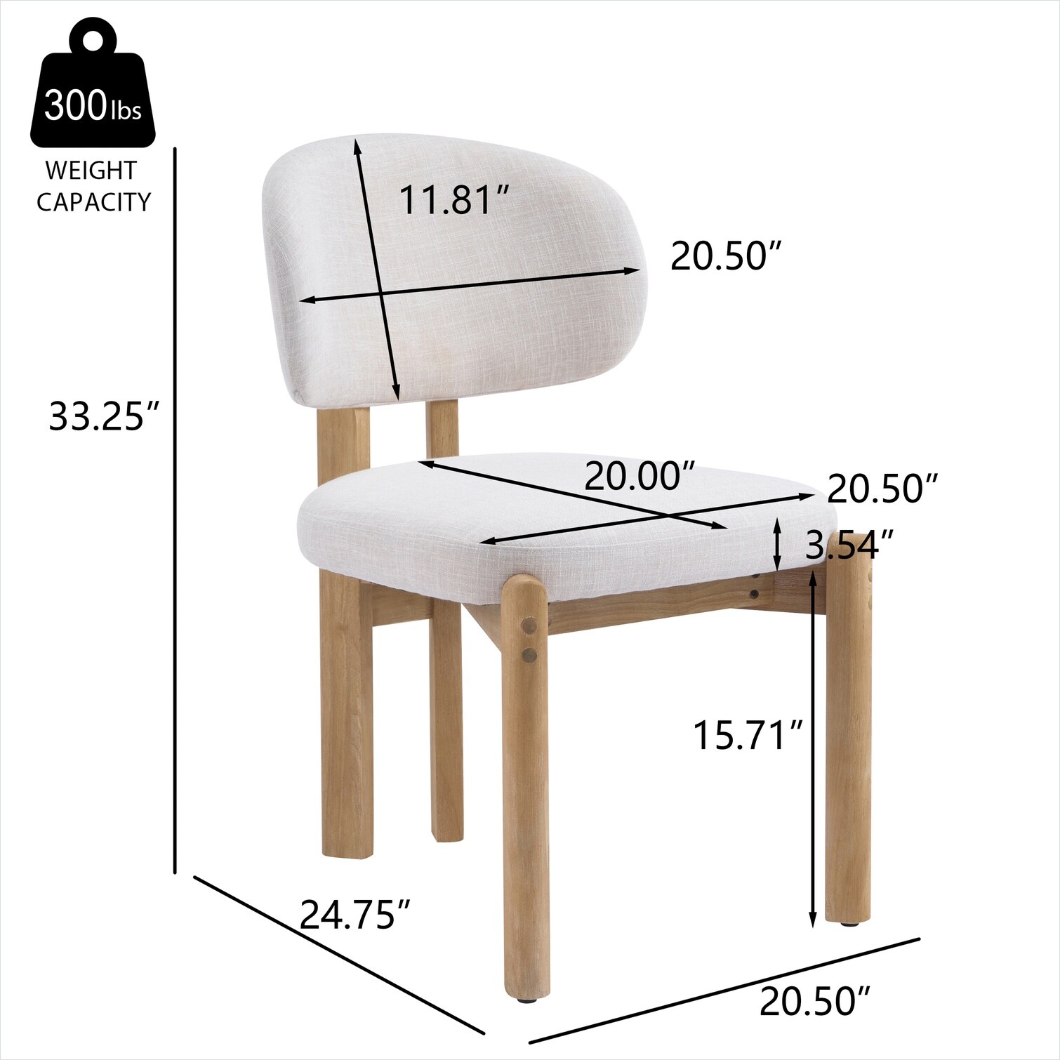 Naturefalls Set of 2 Scandinavian Dining Chairs with Warm Beige Fabric ...