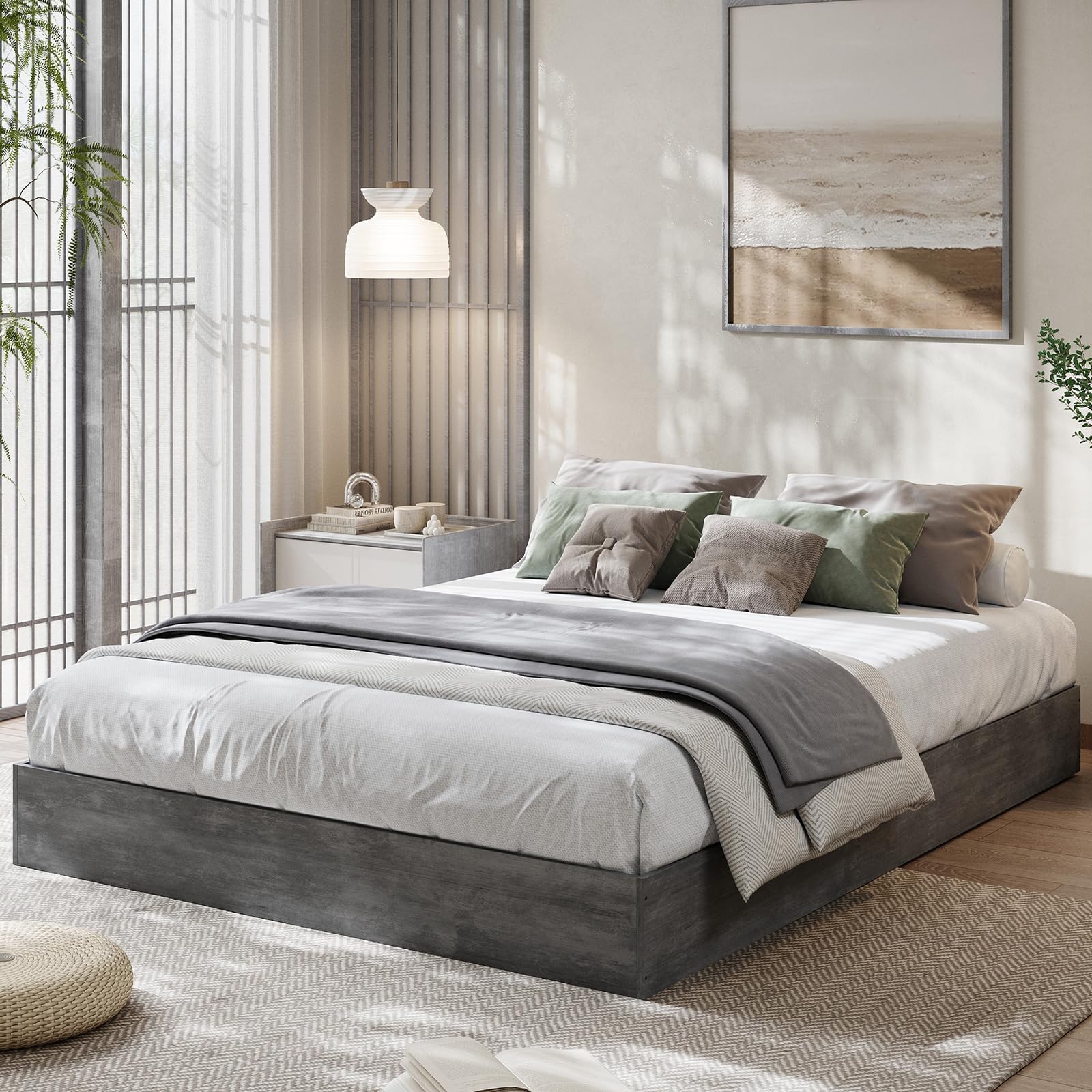 IdealHouse Wood Platform Bed with Sturdy Wooden Slats Floor-Standing ...