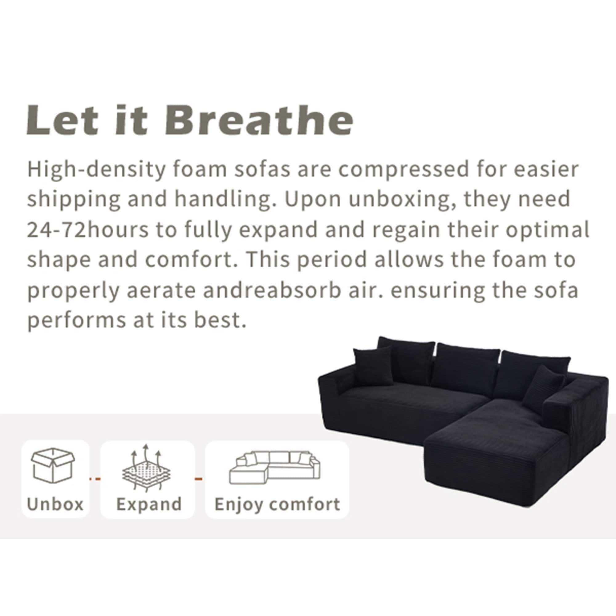 Boyel Living Black Stripe 3 Seat L-Shape Modular Sectional Sofa Couches ...