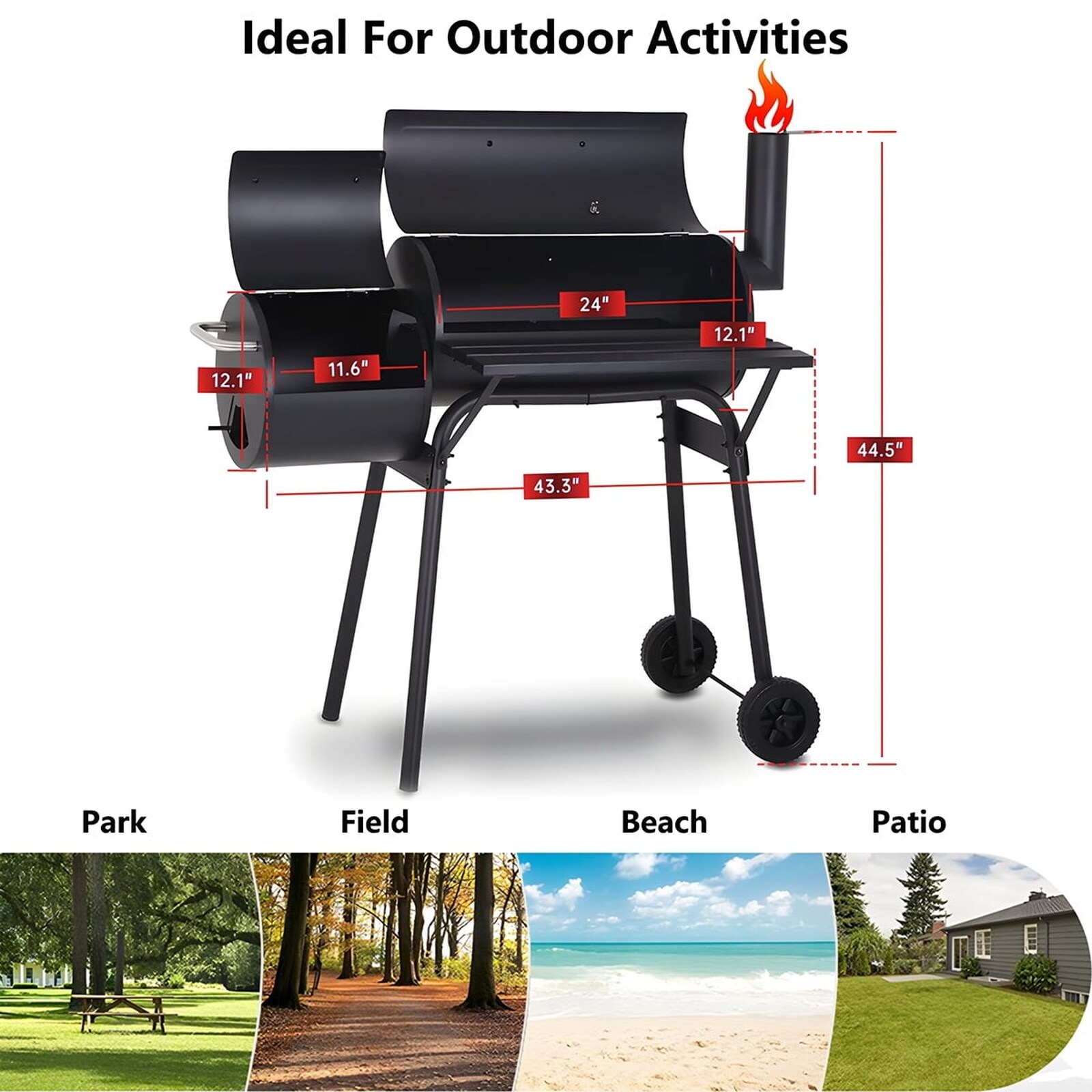 GIVIMO Outdoor Charcoal Grill with Offset Smoker Portable BBQ Smoker ...