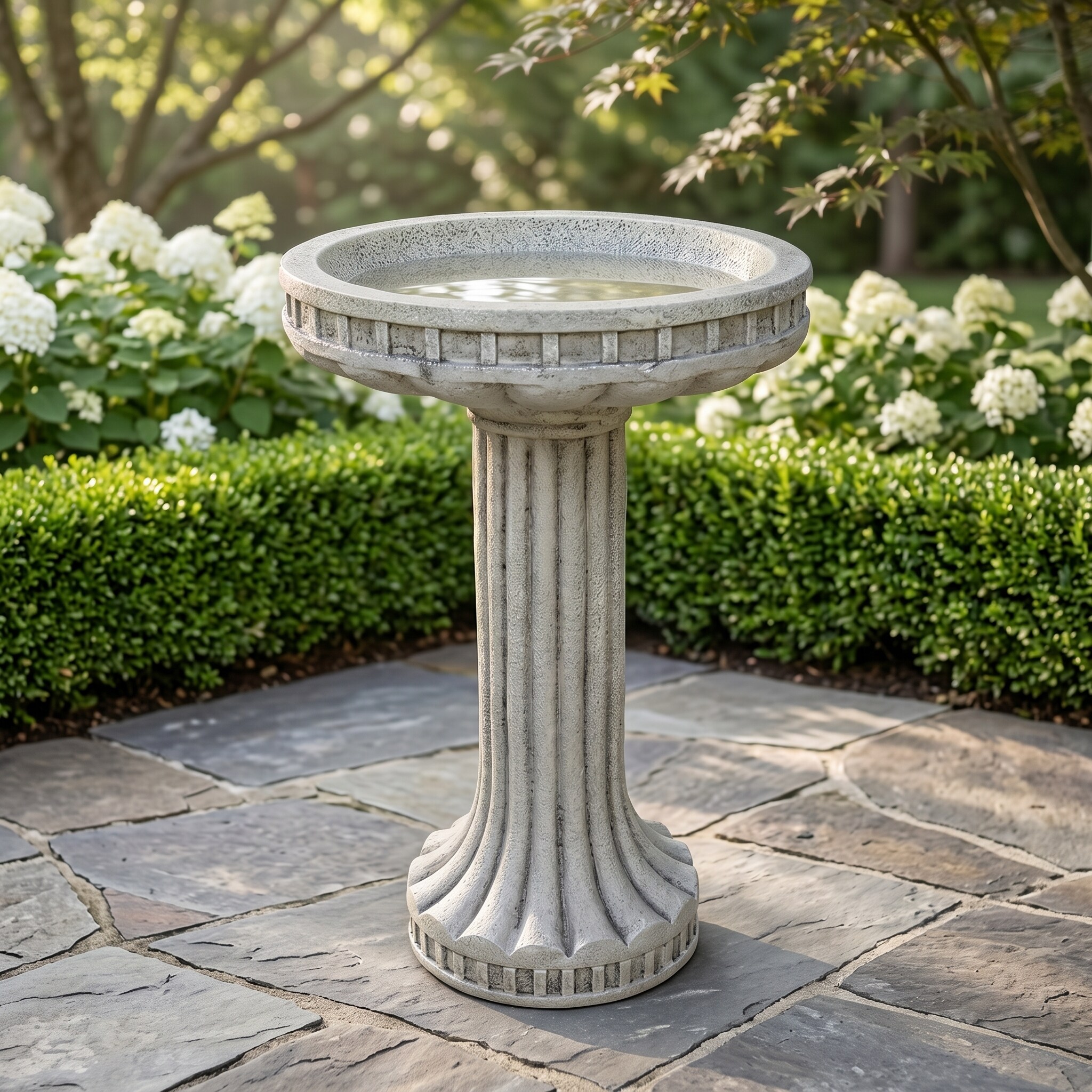 Watnature 24 Inch Height Modern Outdoor Bird Bath Glass Fiber ...