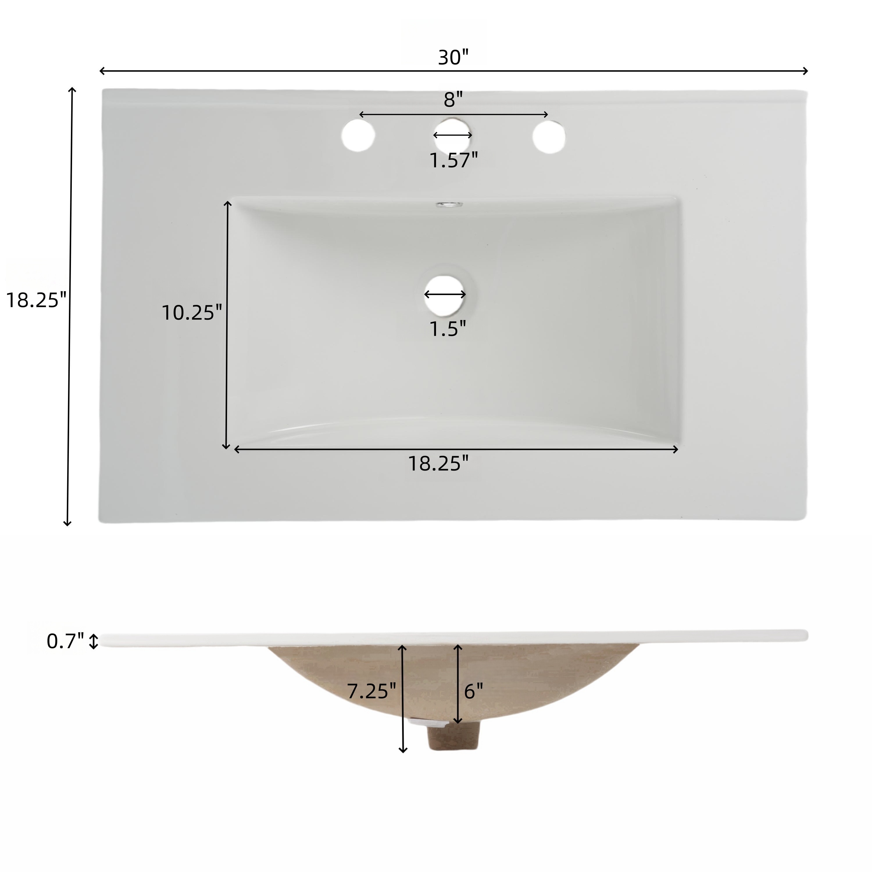 Afoxsos 30 inch Bathroom Vanity Blue Fluted Design Ceramic Sink 30x18 ...