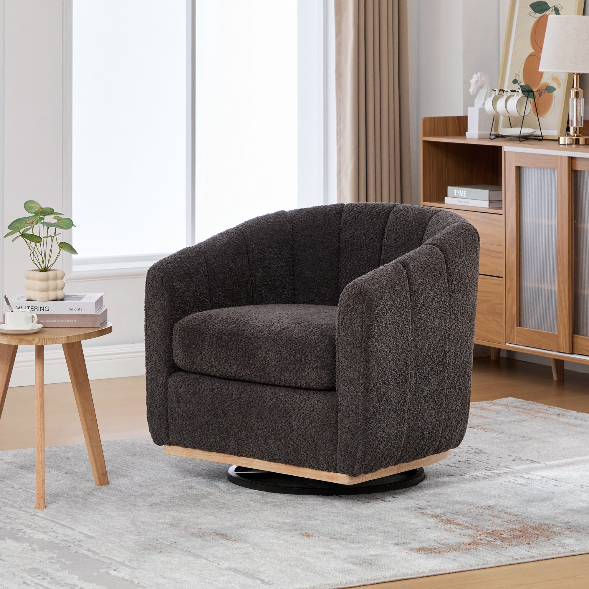 LUXEYARD 31.89 inch Wide Modern Chenille Cushioned Metal Base Swivel ...