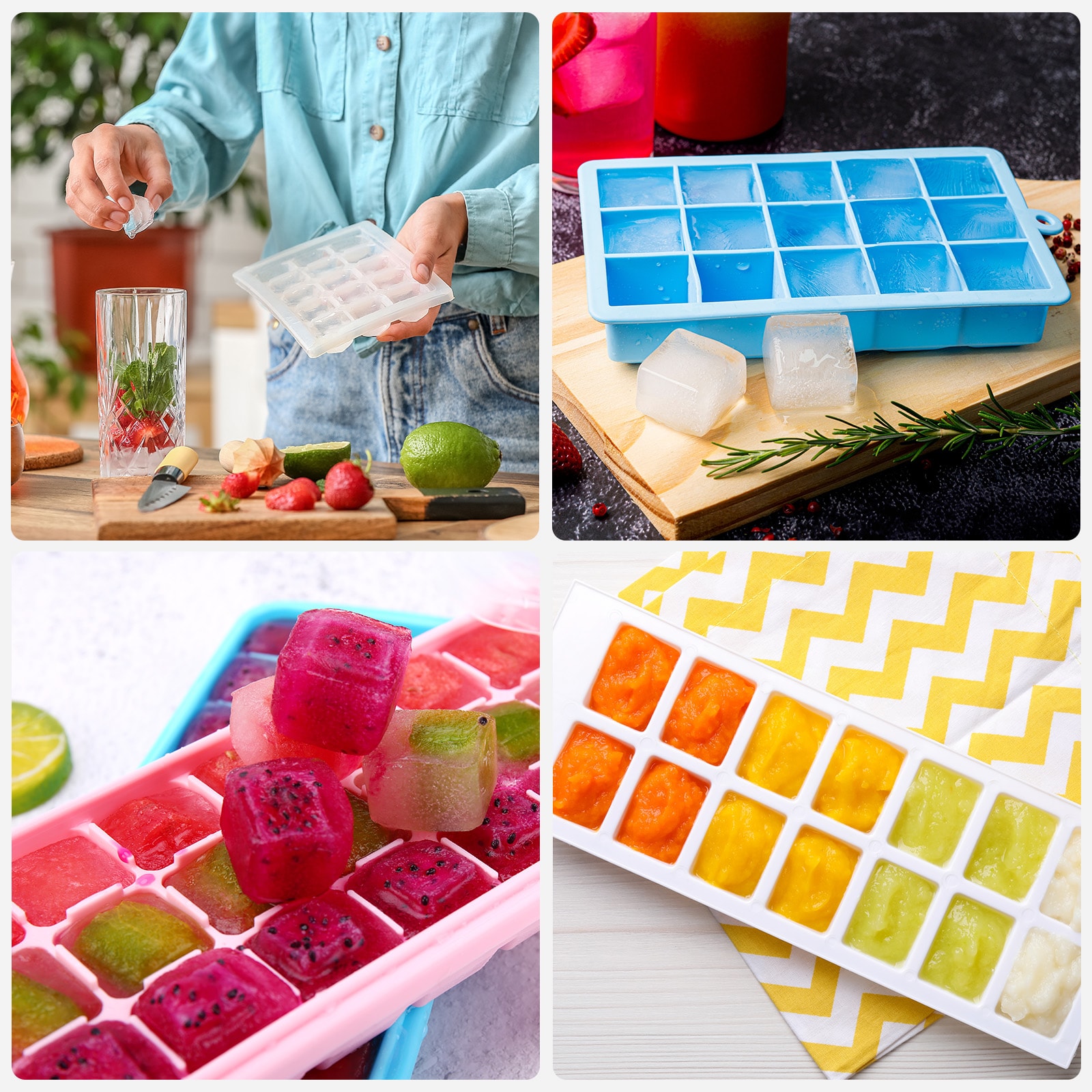 Unique Bargains 2pcs Silicone square mould Tray with Lid for Freezer ...