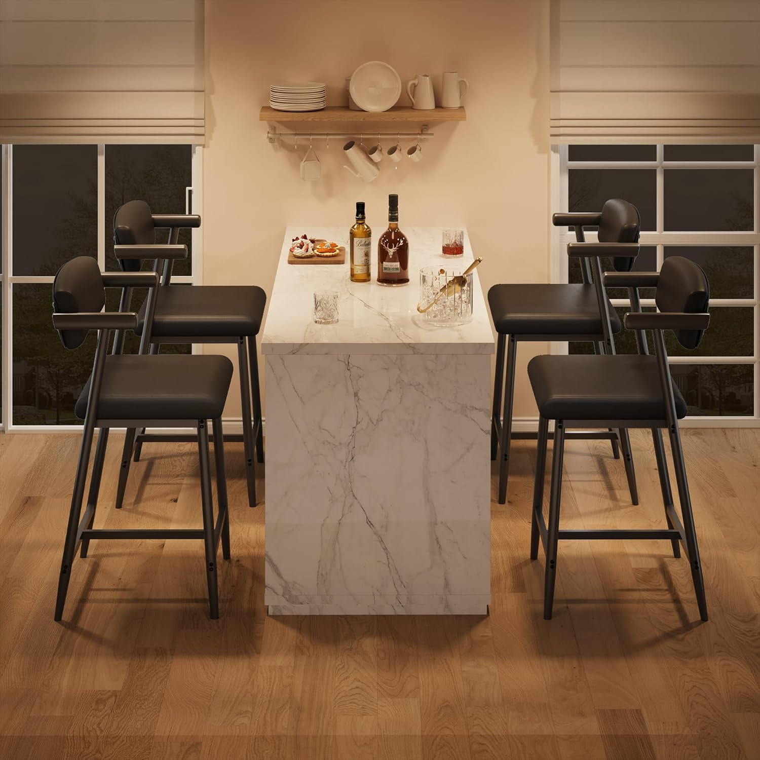 GarveeLife Set of 2 Bar Stools with Armrests and Backrest-Large Padded ...