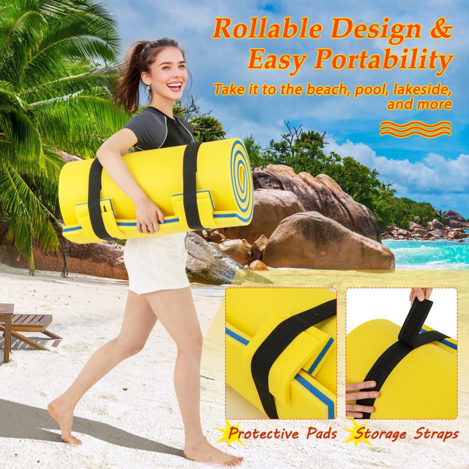SUGIFT Tear-resistant Relaxing Foam Floating Pad for All Seasons-Yellow ...