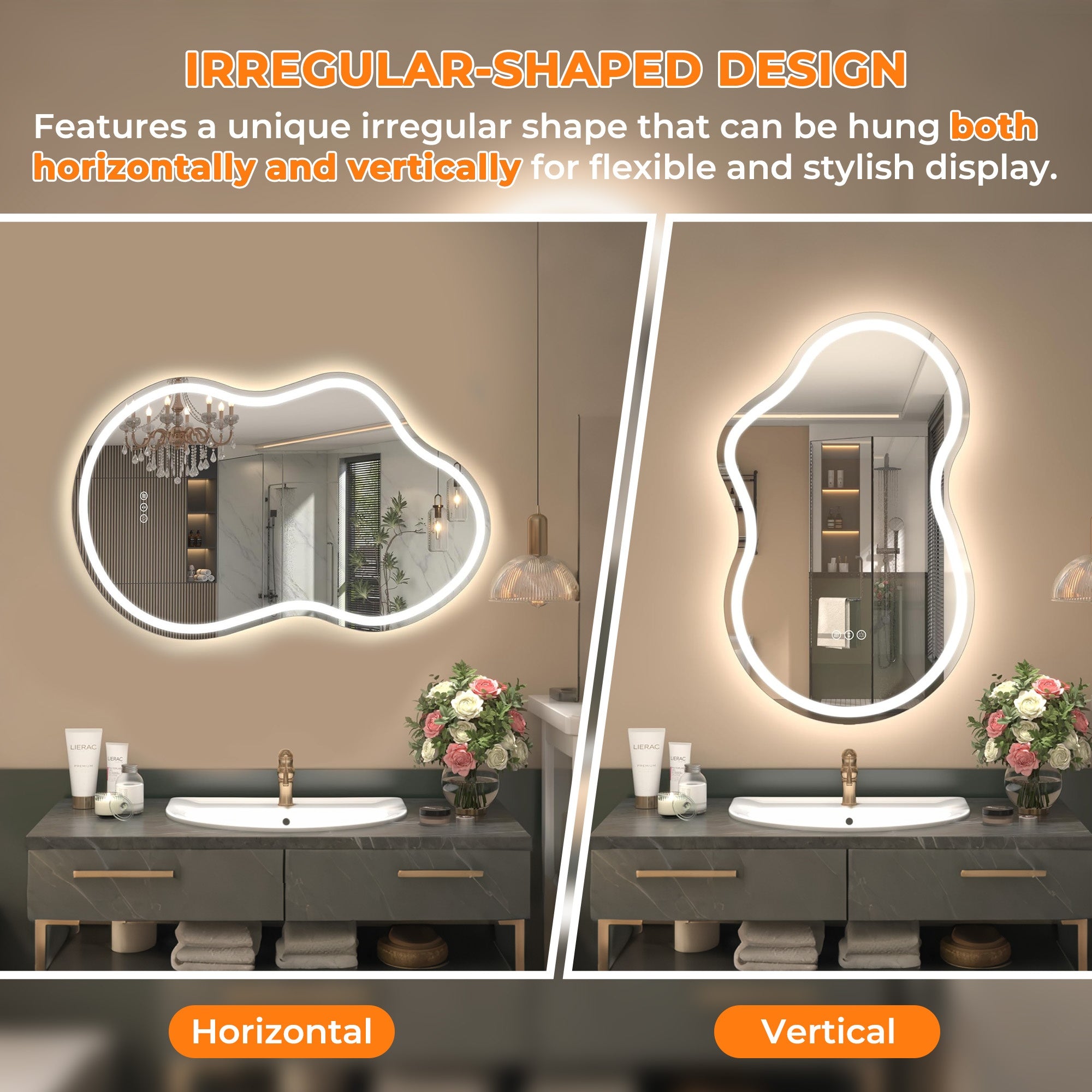 Boyel Living Frontlit Cloud-Shaped Glass Bathroom Vanity Mirror ...
