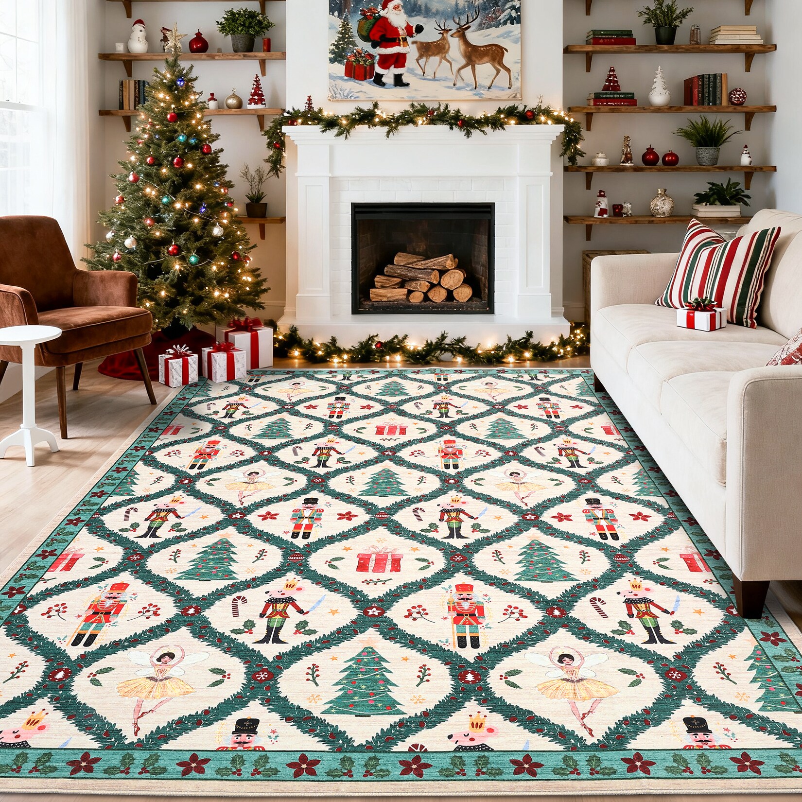 Qeetex 9 x 12 ft Beige/Blue Christmas Living Room Dining Room Nursery ...