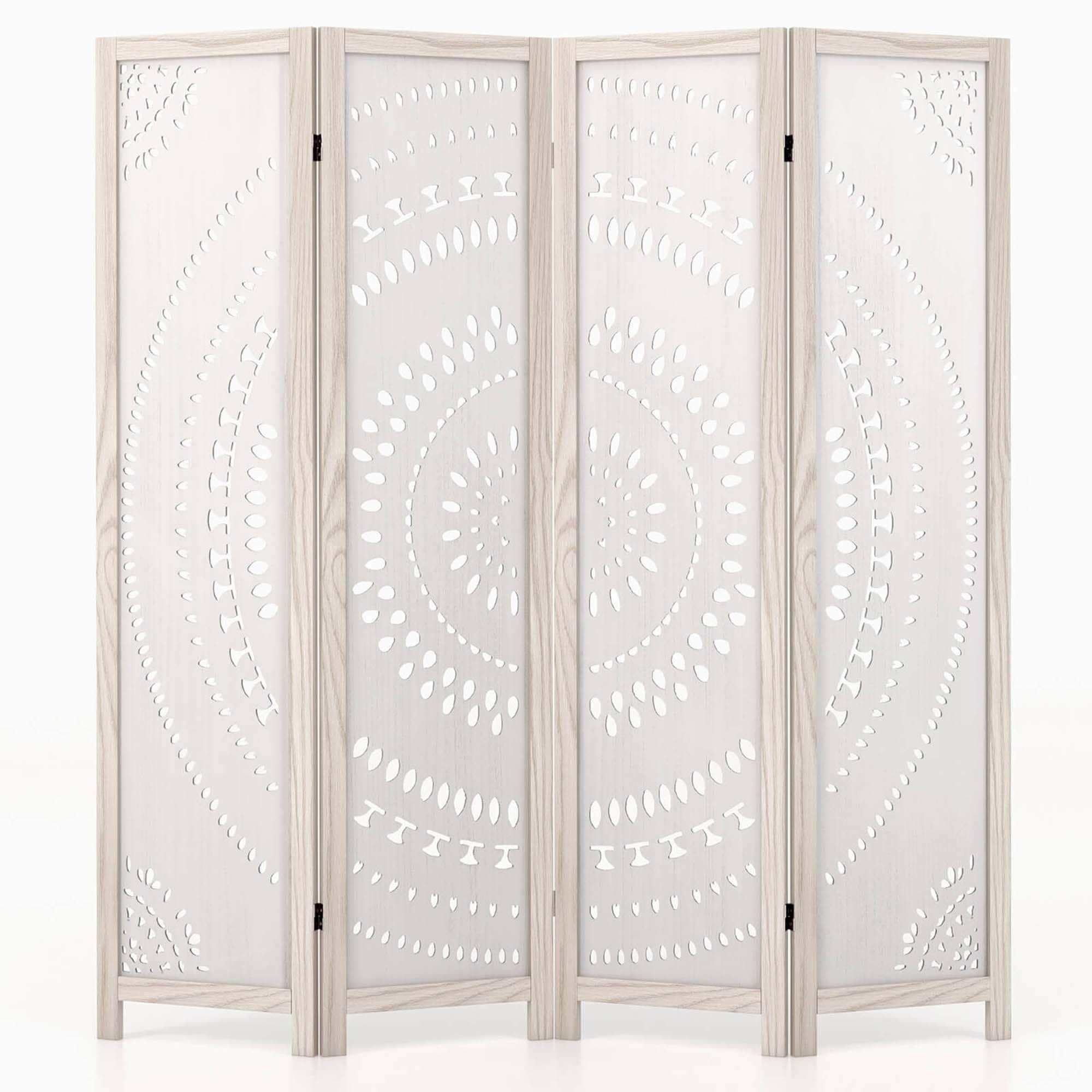 Costway 4 -Panel White Wood Folding Contemporary/Modern Style Room ...