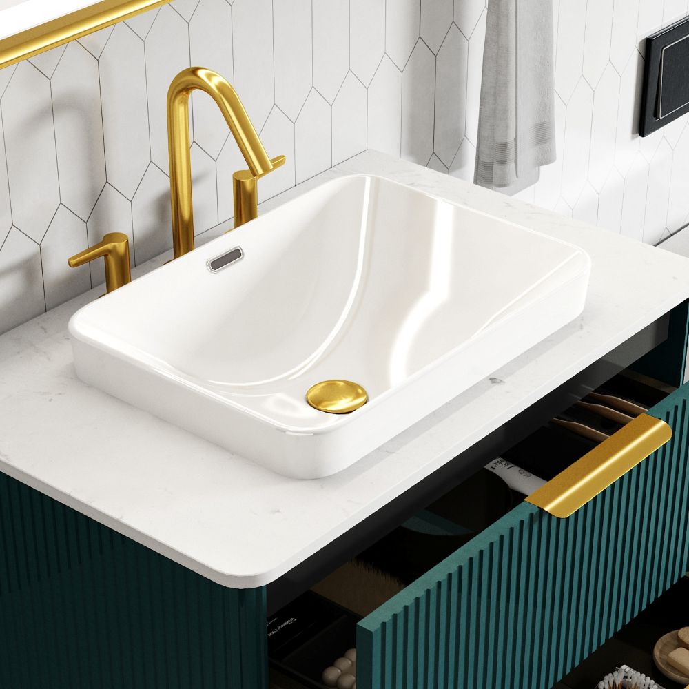 GDFStudio Aven Integrated 18-inch White Ceramic Bathroom Sink-Drain Not ...