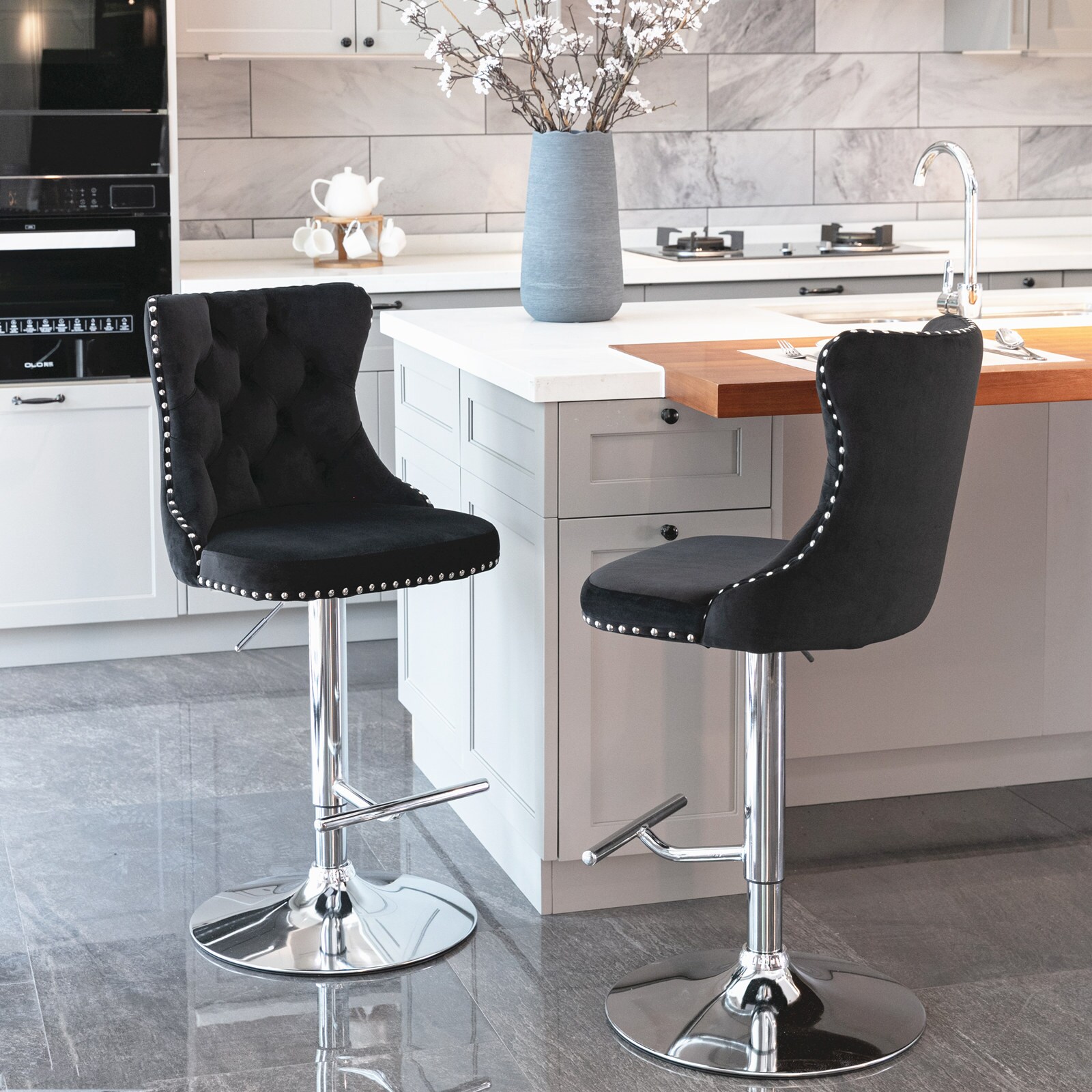 Clihome 2 Pieces Black 37.4-in H Adjustable Bar height Swivel Metal Bar ...