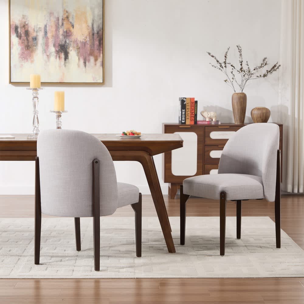 Coolbibila Set of 2 Mid Century Modern Gray Fabric Upholstered Dining ...