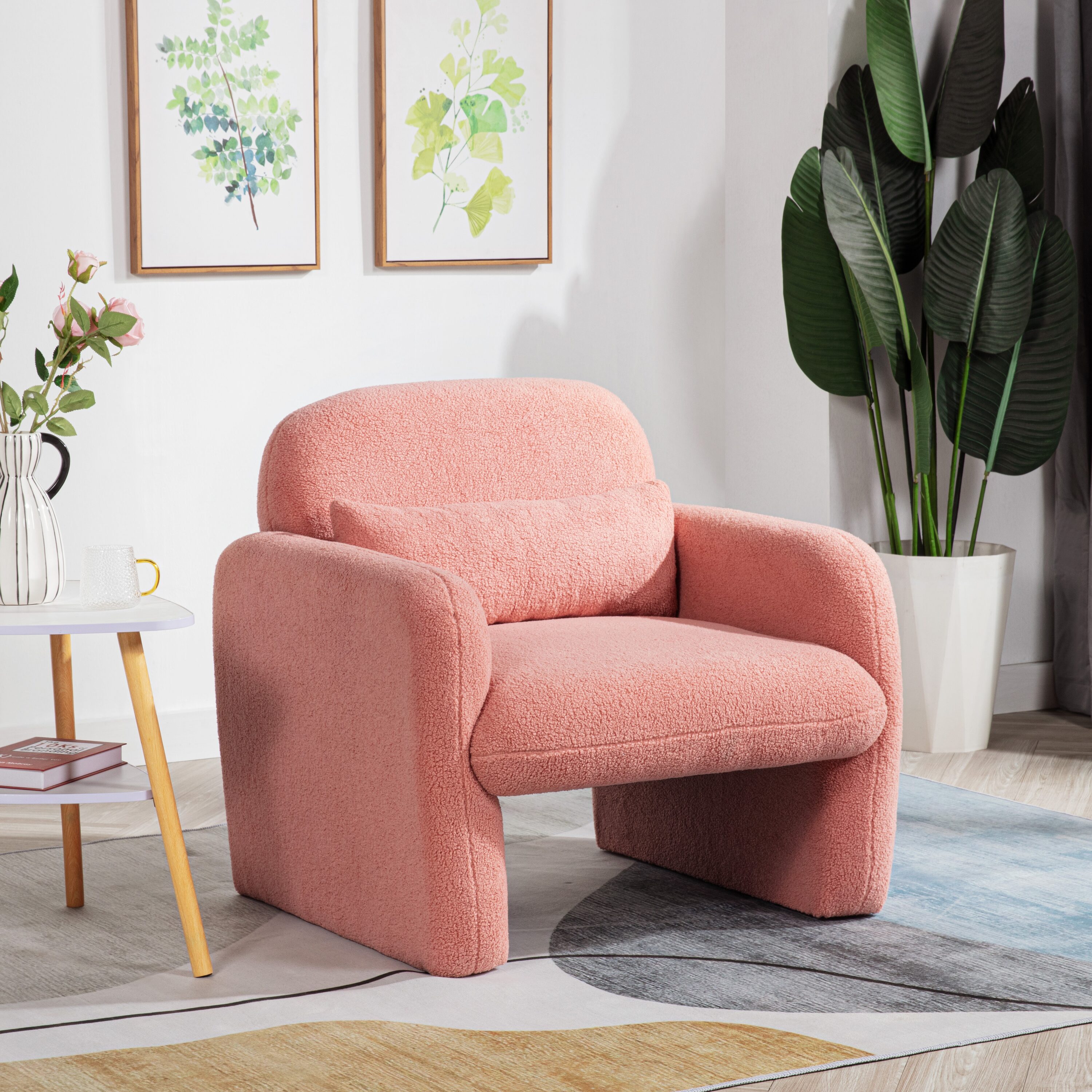 Huluwat YXJ-Stylish and Minimalist Teddy Fleece Single Sofa Chair with ...