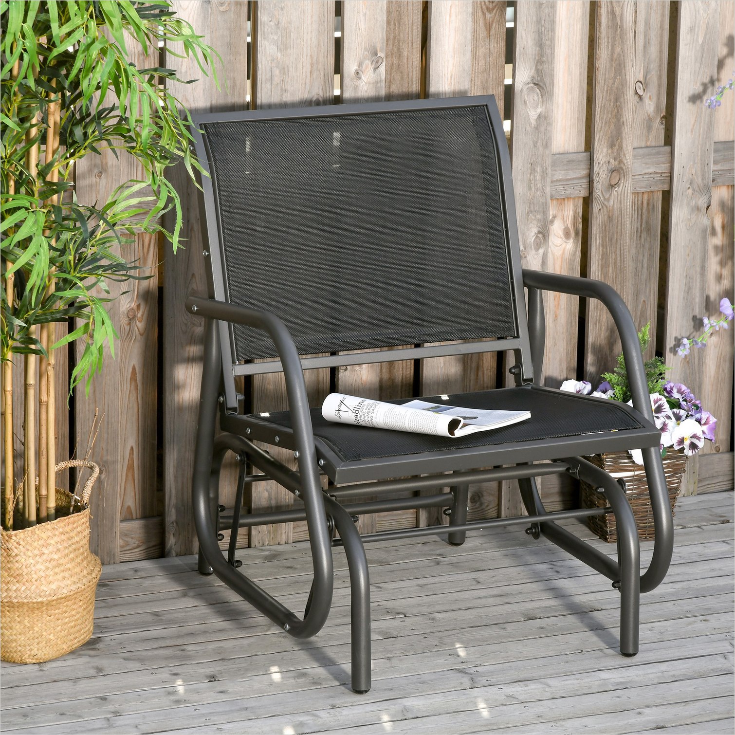 Naturefalls Black-Toned Metal Frame Glider Chair with Breathable Mesh ...