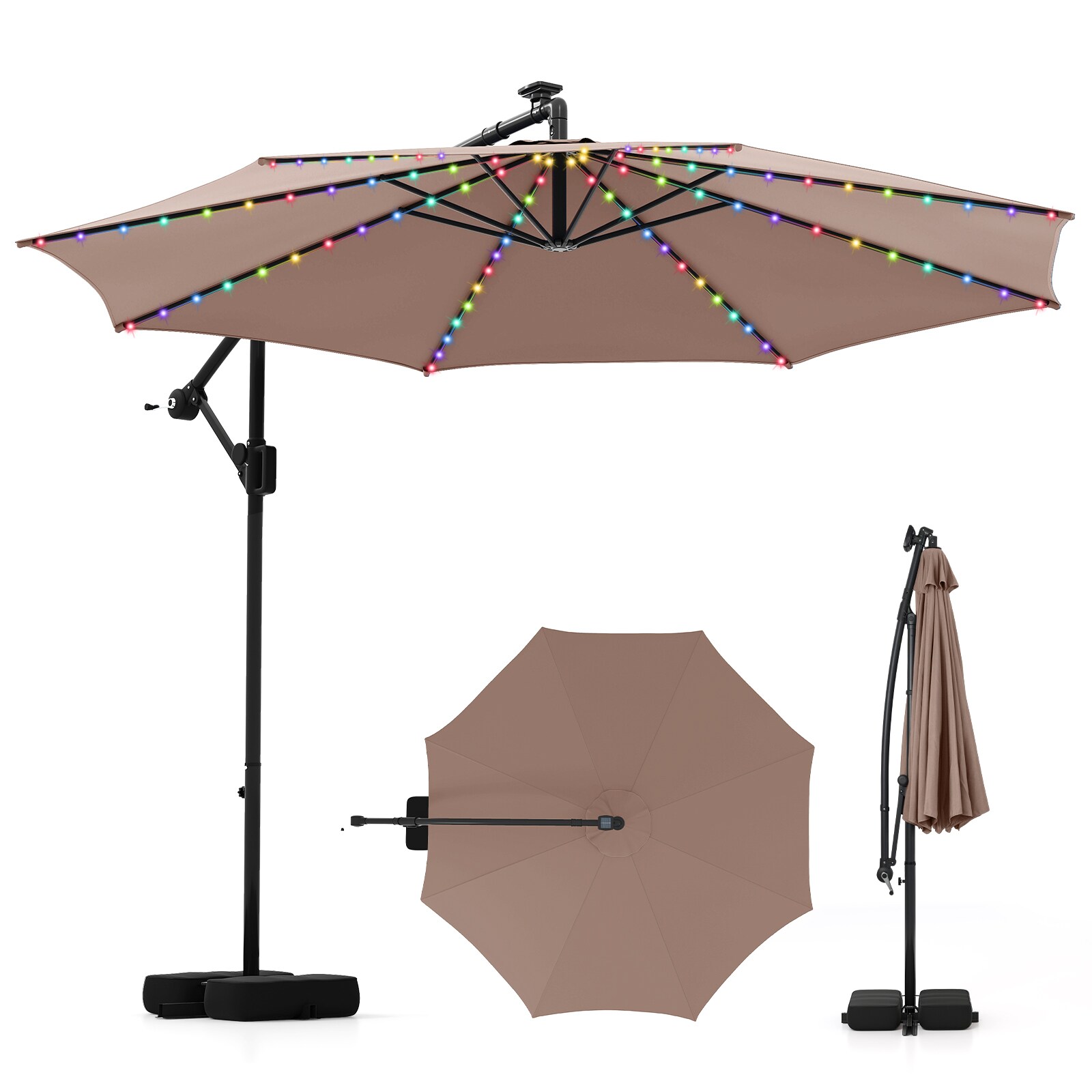 Volenca 10-ft Outdoor Solar Offset Hanging Patio Umbrella with 96 LED ...