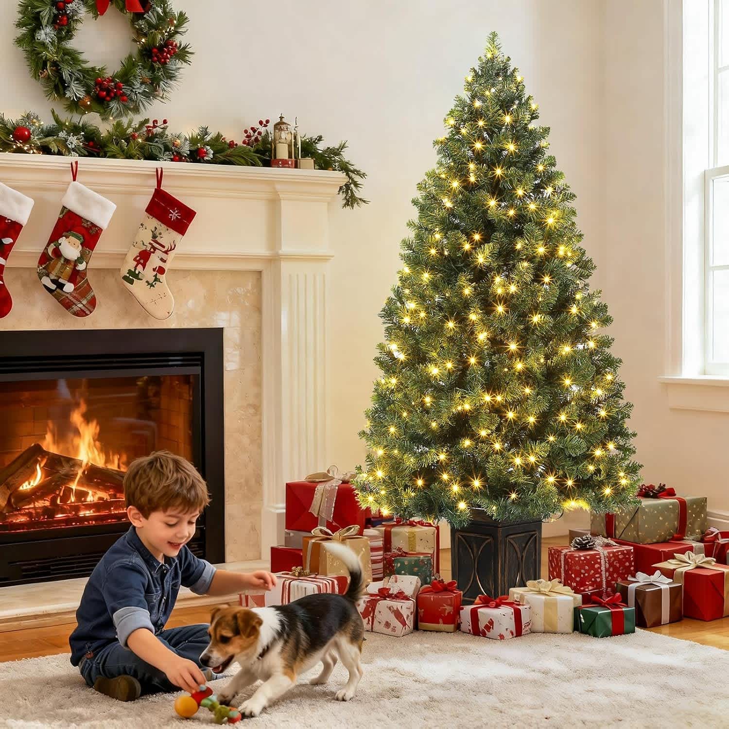 Garvee 4.5ft Pre-Lit Artificial Christmas Tree with 300 Warm White ...