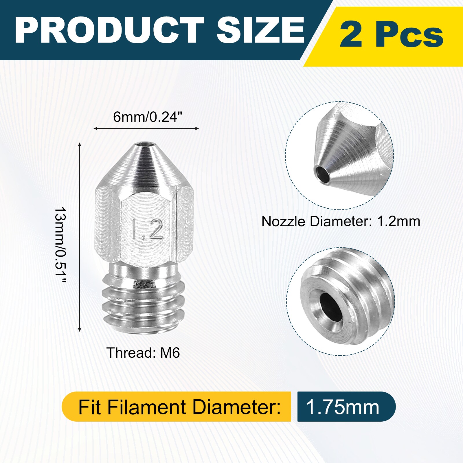 Unique Bargains 2pcs MK8 Nozzles 3D Printer Extruder Nozzles 1.2mm ...