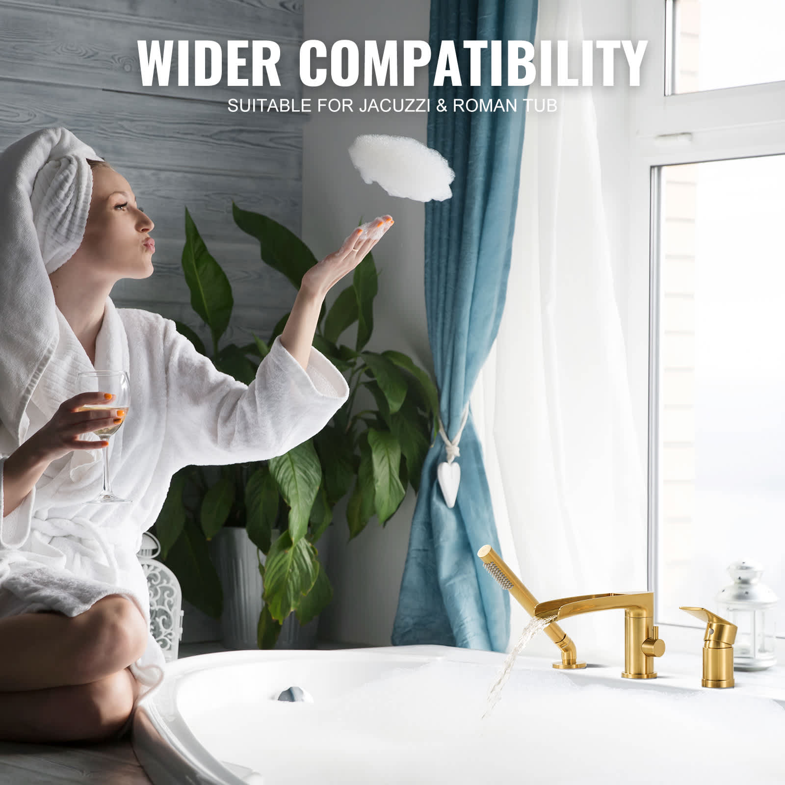 ALEASHA Single-Handle Deck-Mount Roman Tub Faucet with Swivel Waterfall ...