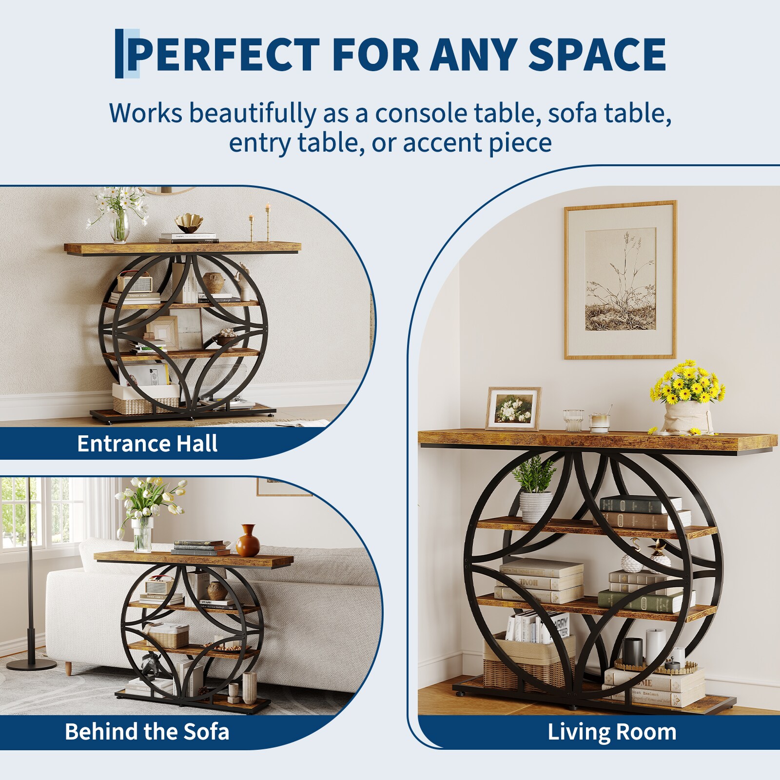 GarveeLife 41 Inch Modern Industrial Entryway Console Table with Circle ...