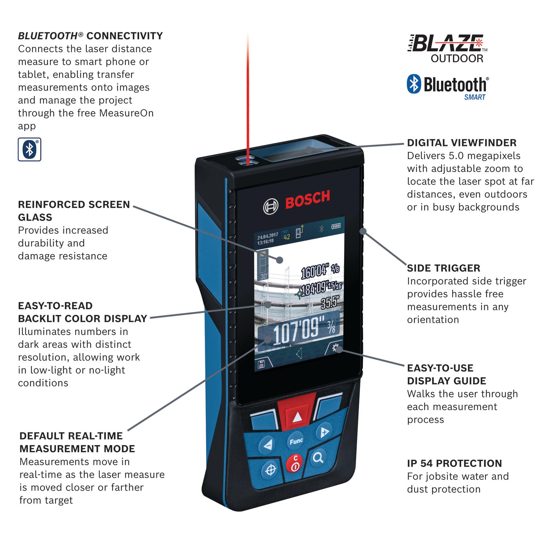 Bosch BLAZE 400 ft Outdoor Red Laser Distance Measurer with Backlit Display and Bluetooth Compatibility GLM400C at Lowes