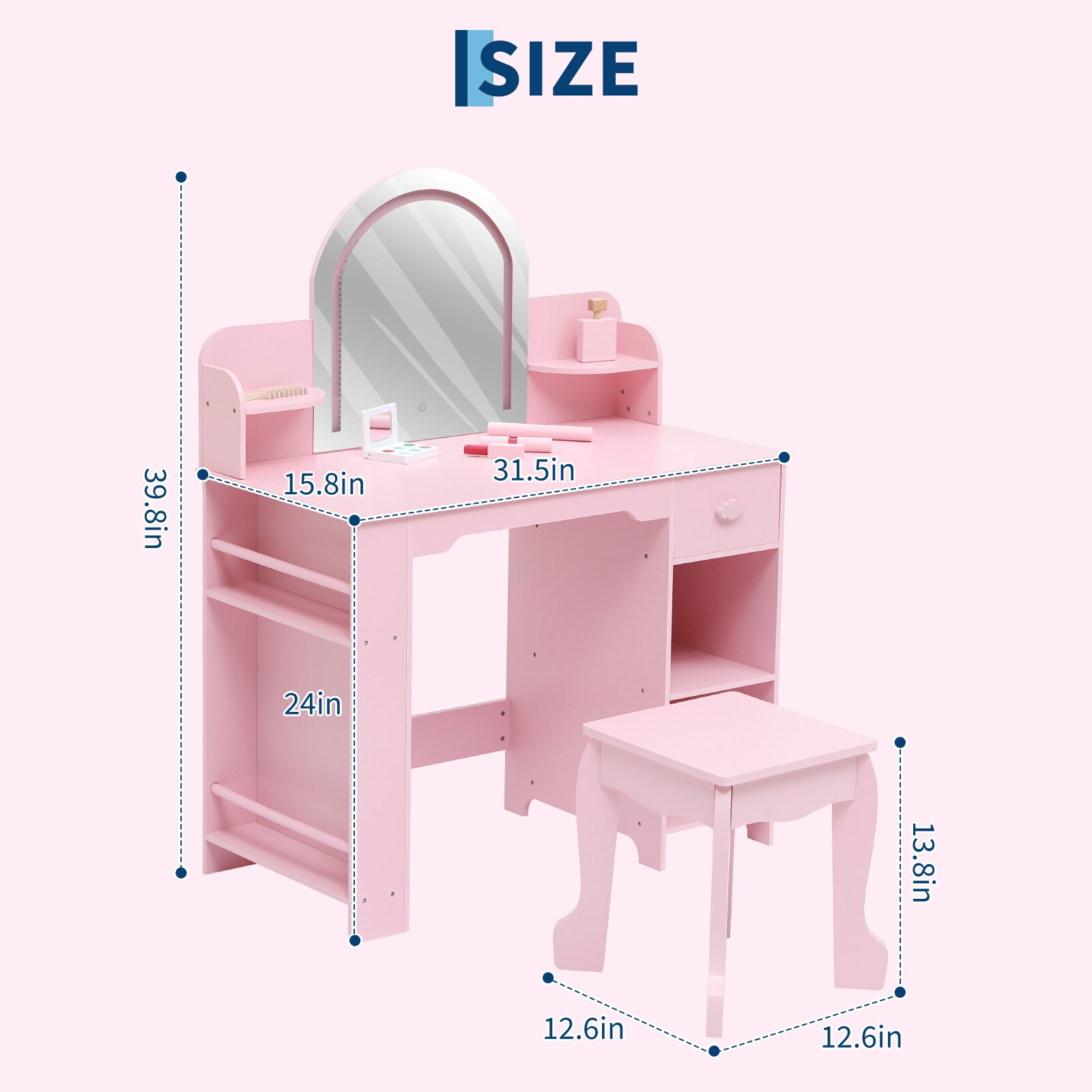 Garvee Princess Vanity Table with Lighted Mirror for Little Girls 2 in ...