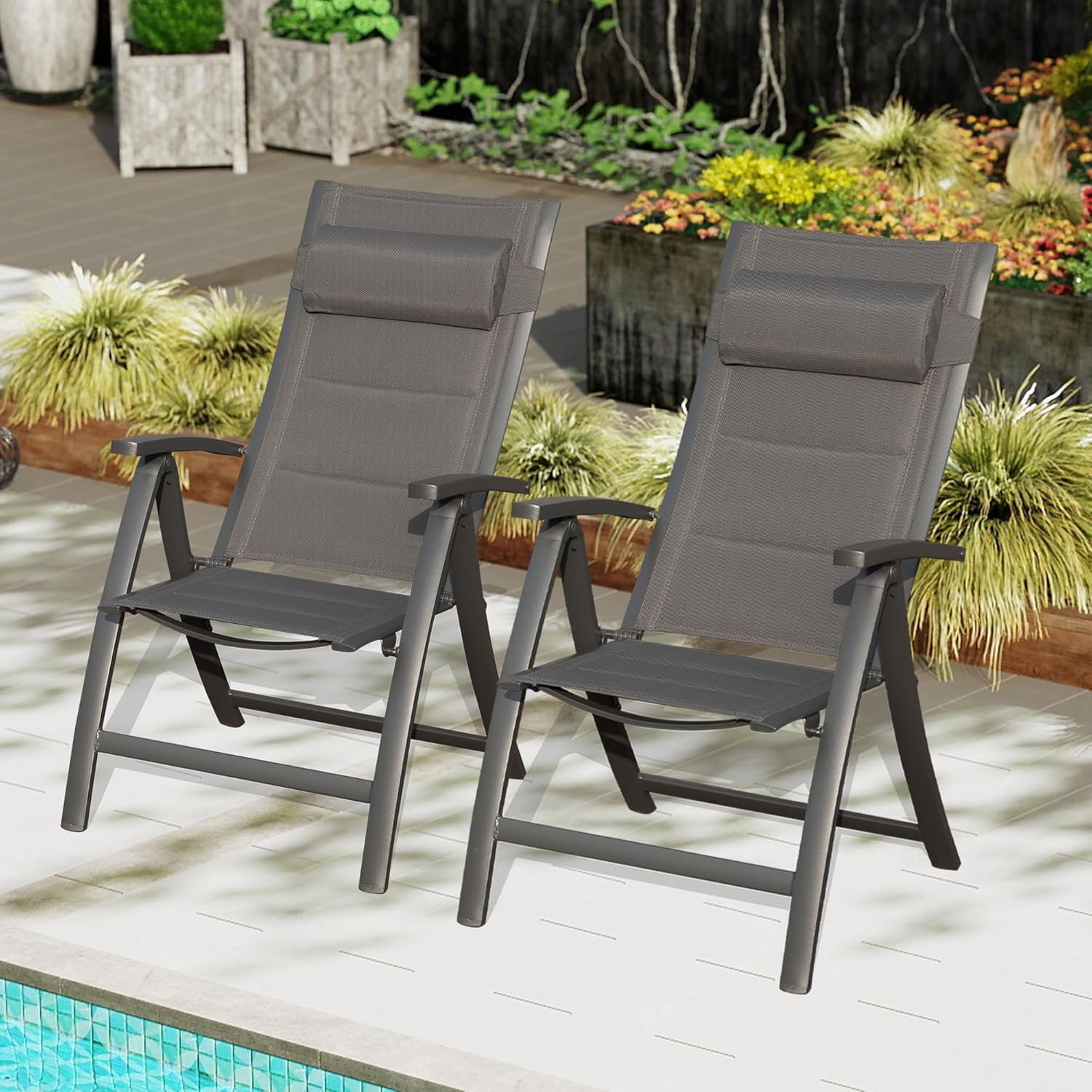 GDFStudio Modern Patio Textilene Fabric Seat Folding Chairs with 7 ...