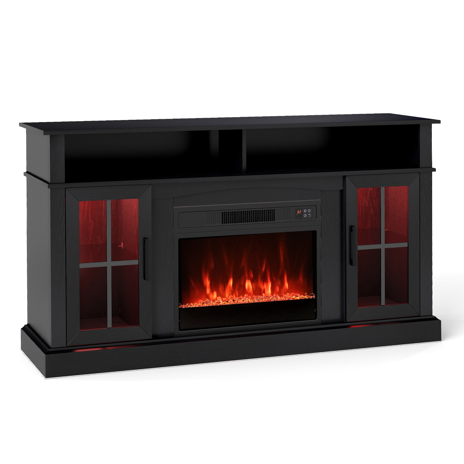 SUGIFT 58-in Fireplace TV Stand with LED Lights Storage Cabinets and ...