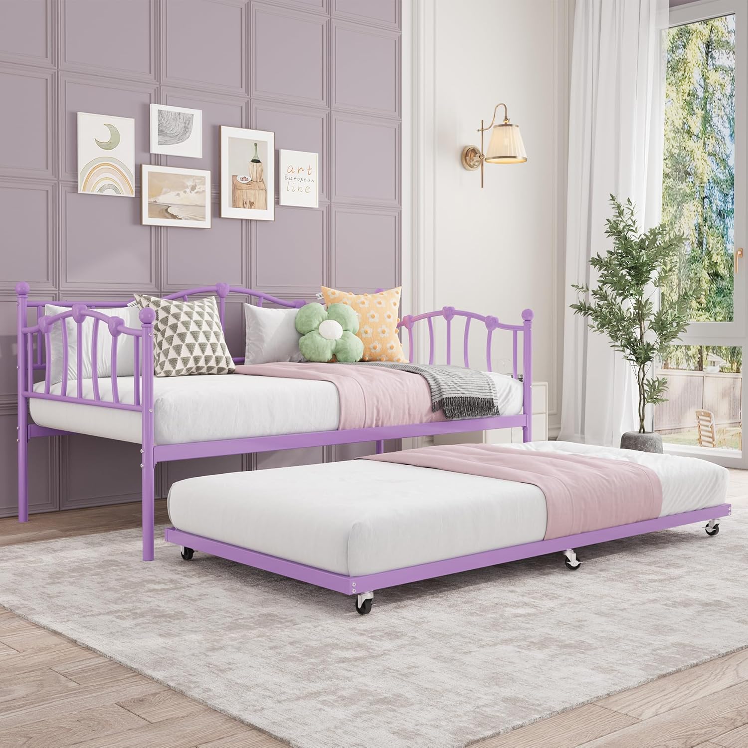 Garvee Twin Daybed with Trundle Metal Sofa Bed Frame with Steel Slat ...