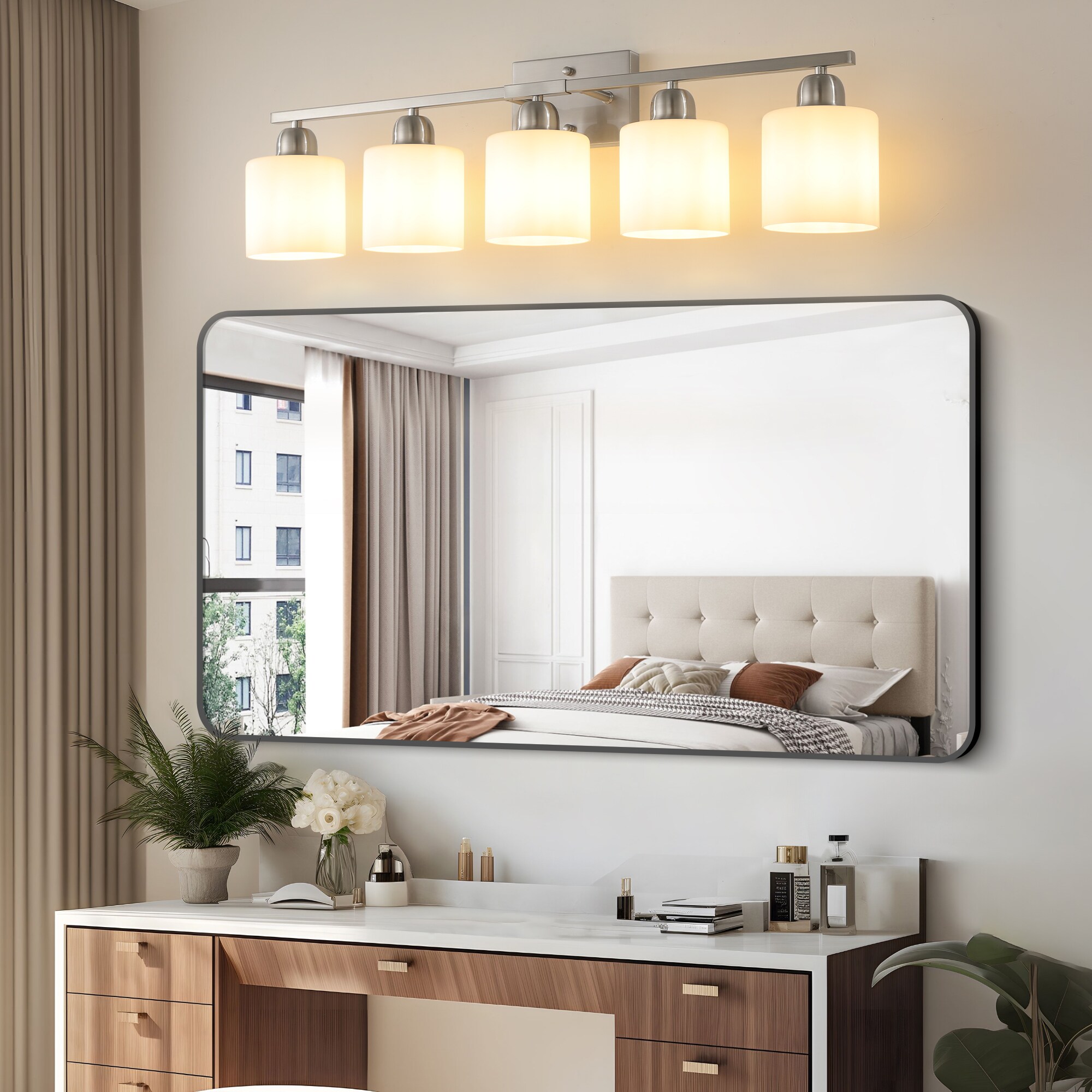 Tatayosi Brushed Nickel Bathroom Light Fixtures 5-Light Modern Vanity ...