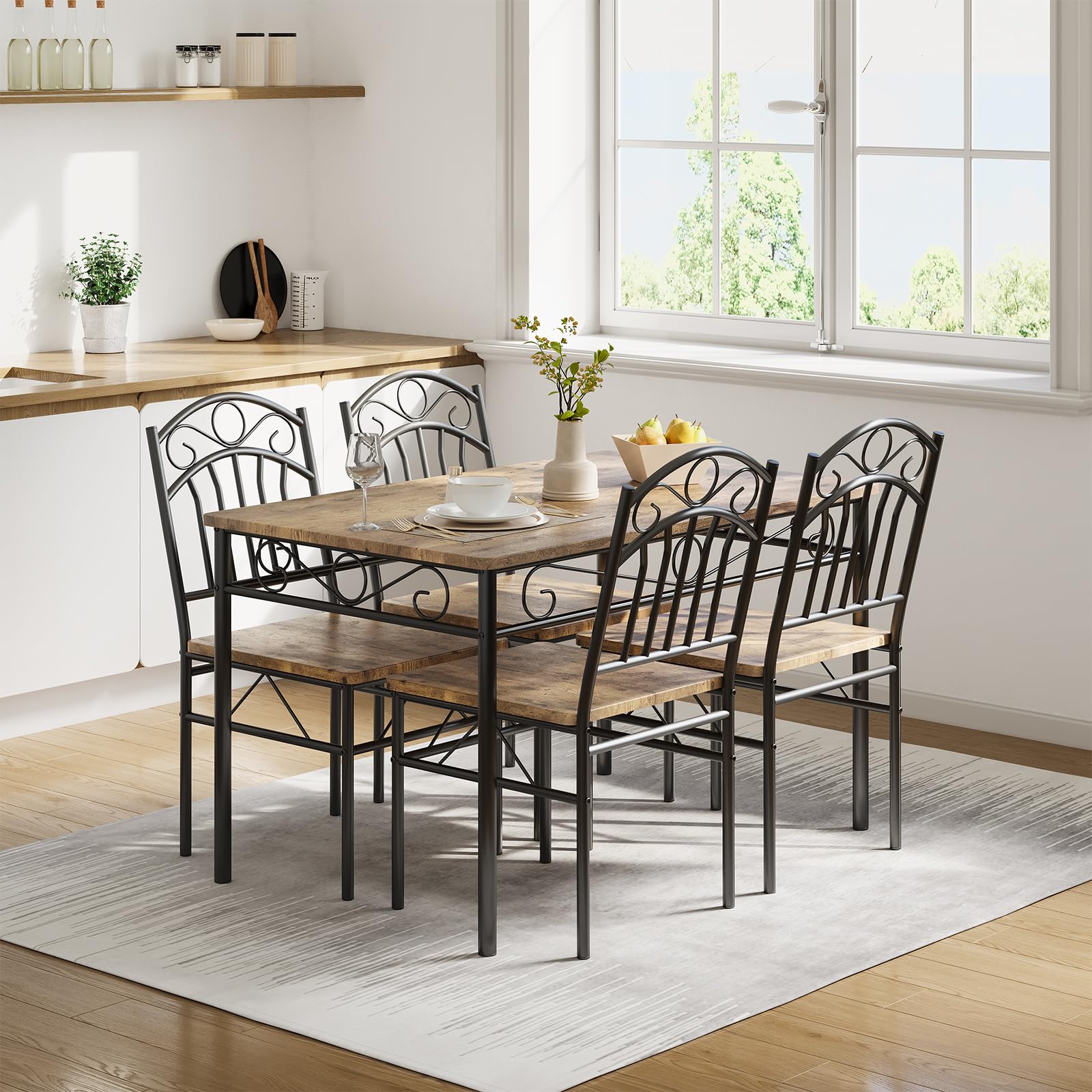 GarveeLife Dining Table Set of 4 Retro Industrial Dining Table and ...