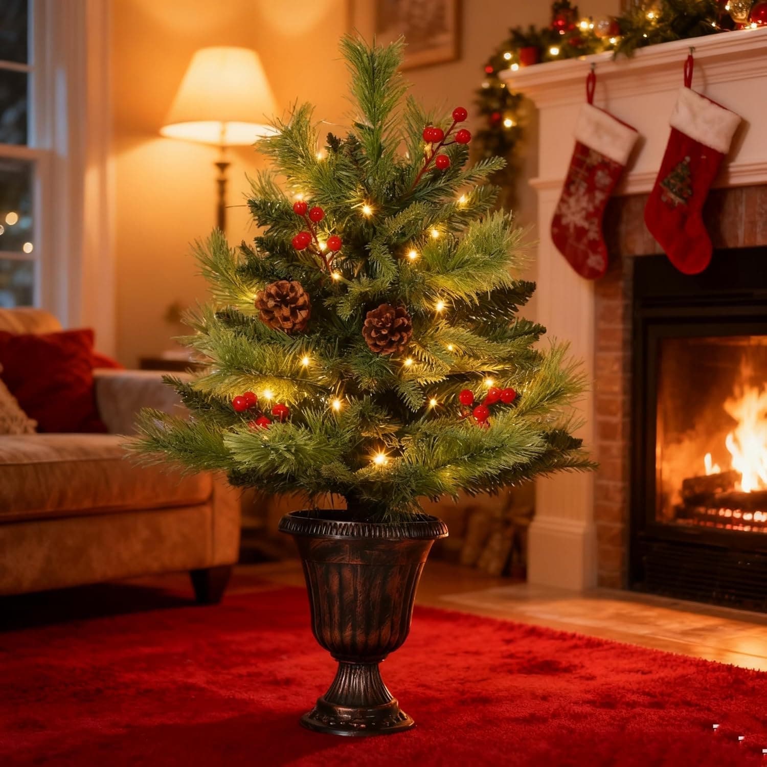 Garvee 3 Ft Tabletop Christmas Tree Artificial Mini Xmas Tree with Pine ...