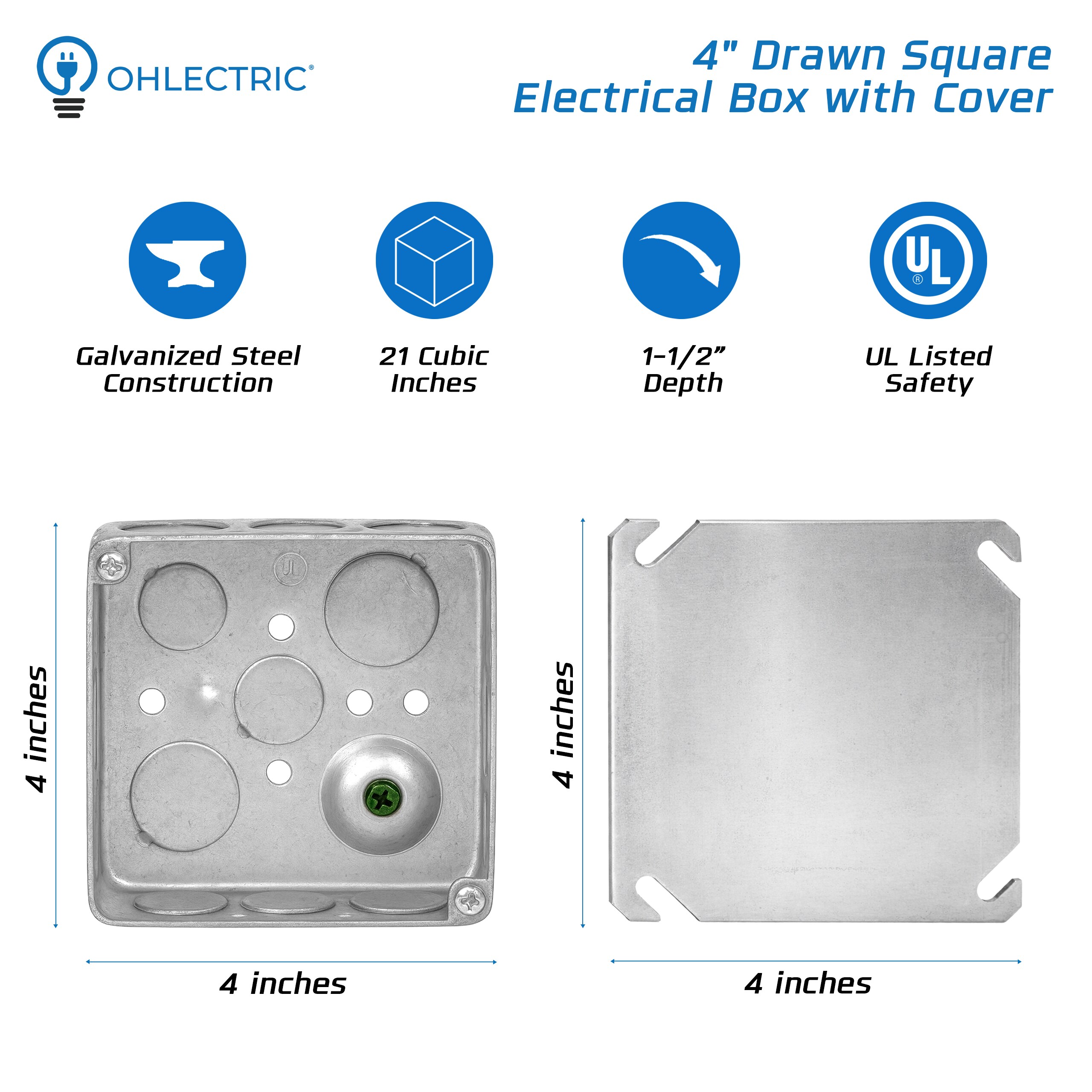 OHLECTRIC 20 Pack 4x4 Electrical Junction Boxes with Blank Covers 1 1/2 ...