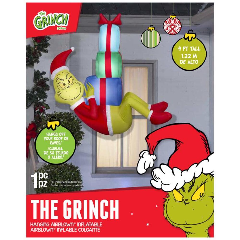 Gemmy Dr. Seuss Airblown LED Hanging Grinch With Presents 4 ft ...